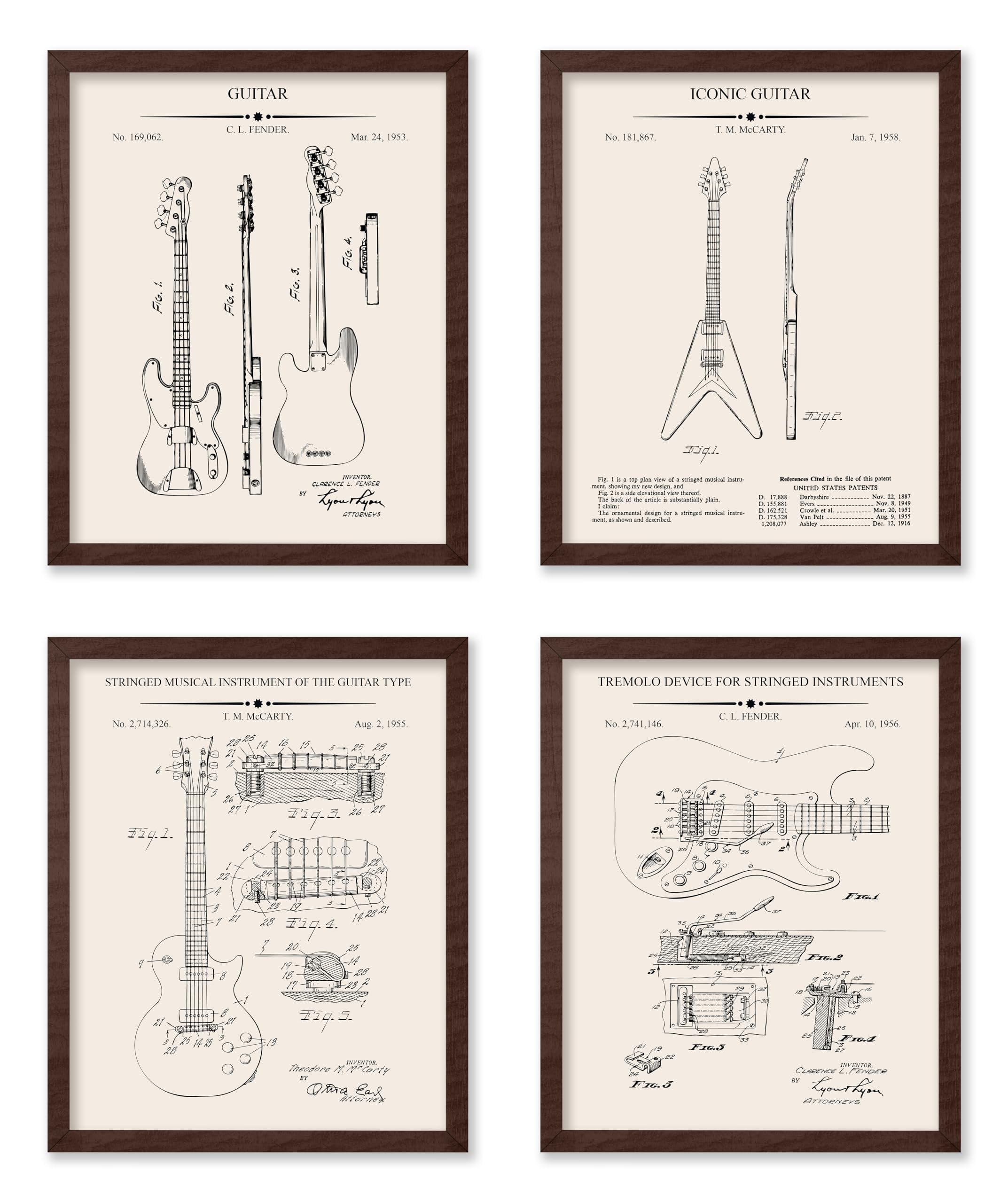 Poster Master 4-Piece Electric Guitar Blueprint Poster - Guitar Patent ...