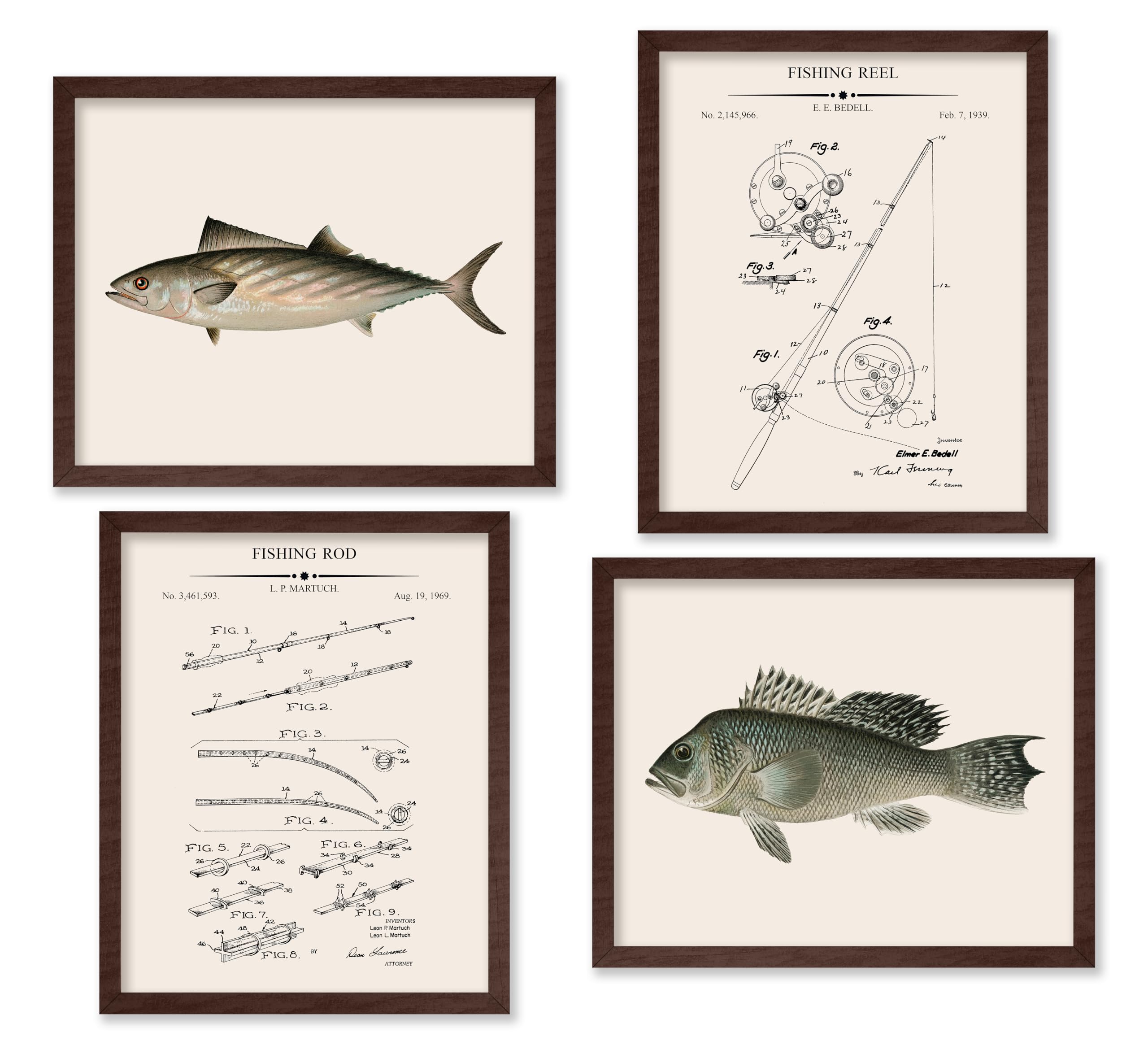 Poster Master 4-Piece Fisherman Blueprint Poster - Fishing Reel Patent ...