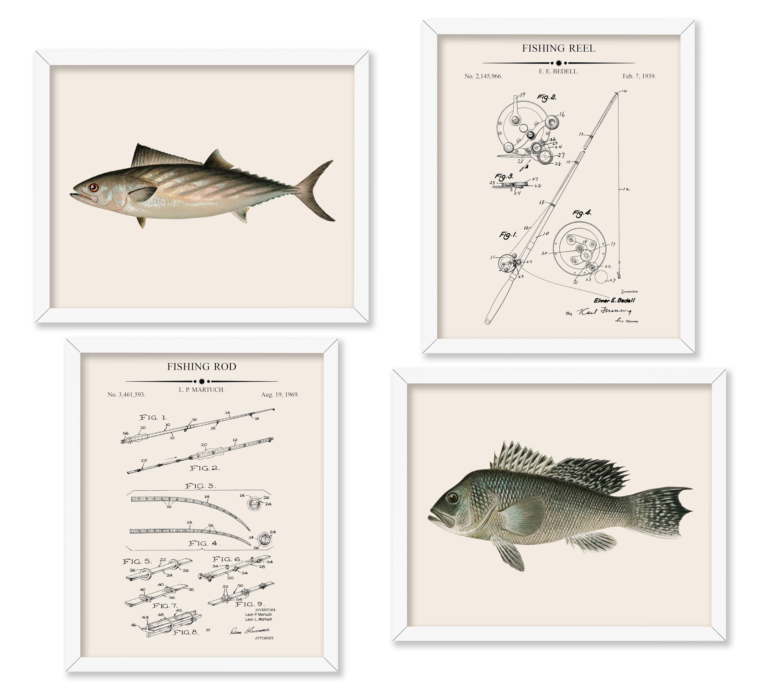 Poster Master 4-Piece Fisherman Blueprint Poster - Fishing Reel Patent ...