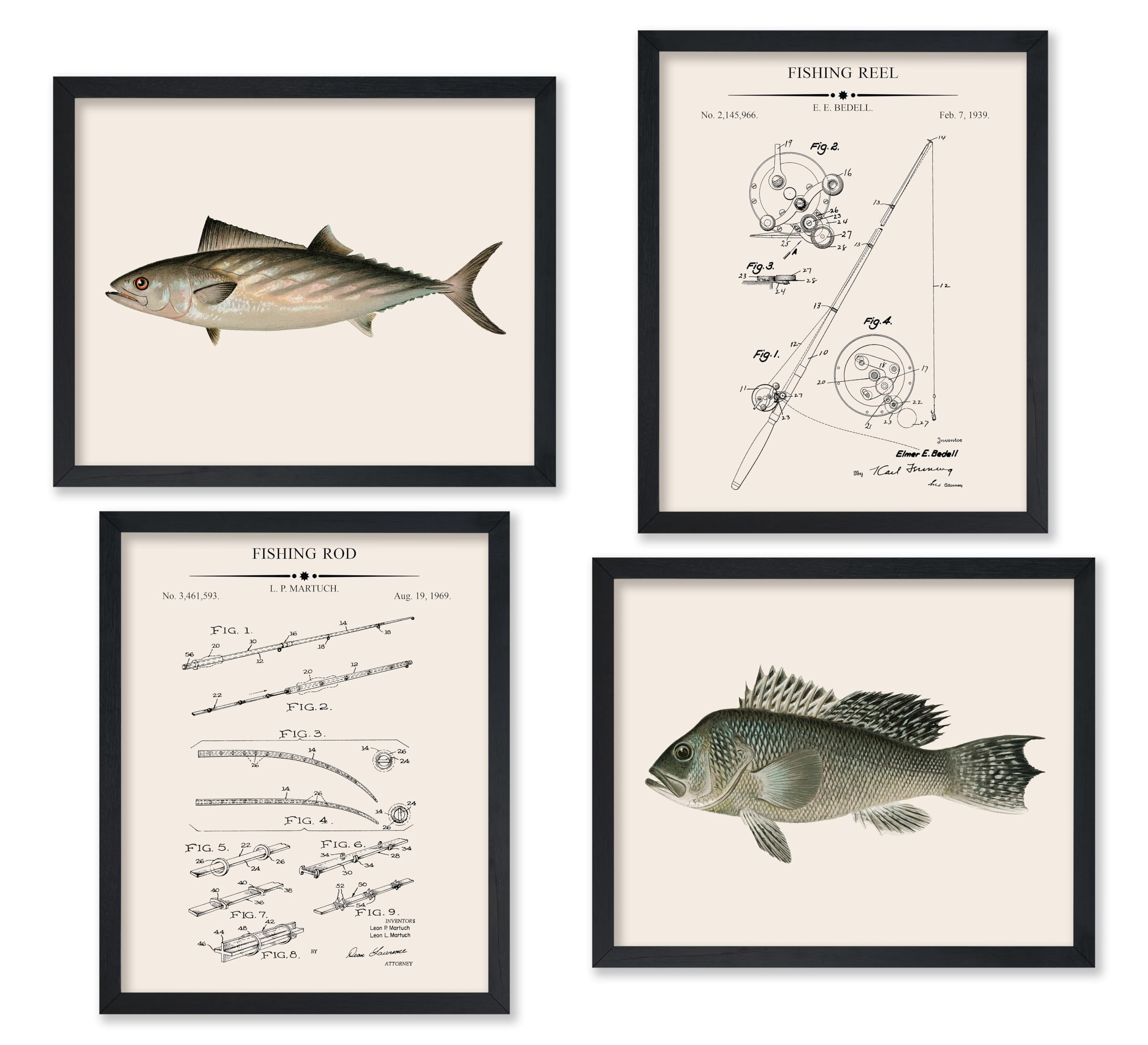 Poster Master 4-Piece Fisherman Blueprint Poster - Fishing Reel Patent ...