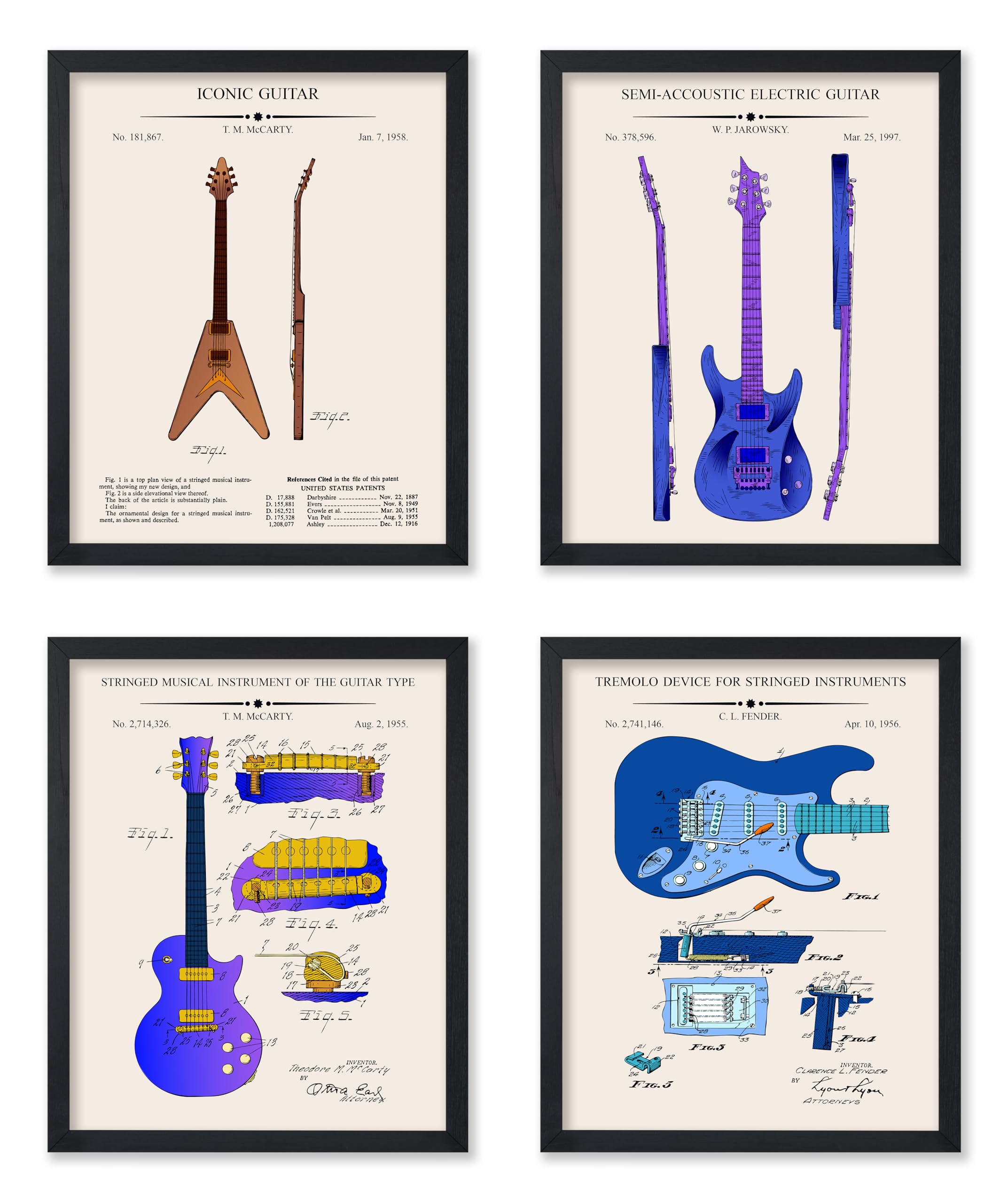 Poster Master 4-Piece Guitar Blueprint Poster - Guitar Patent Print ...