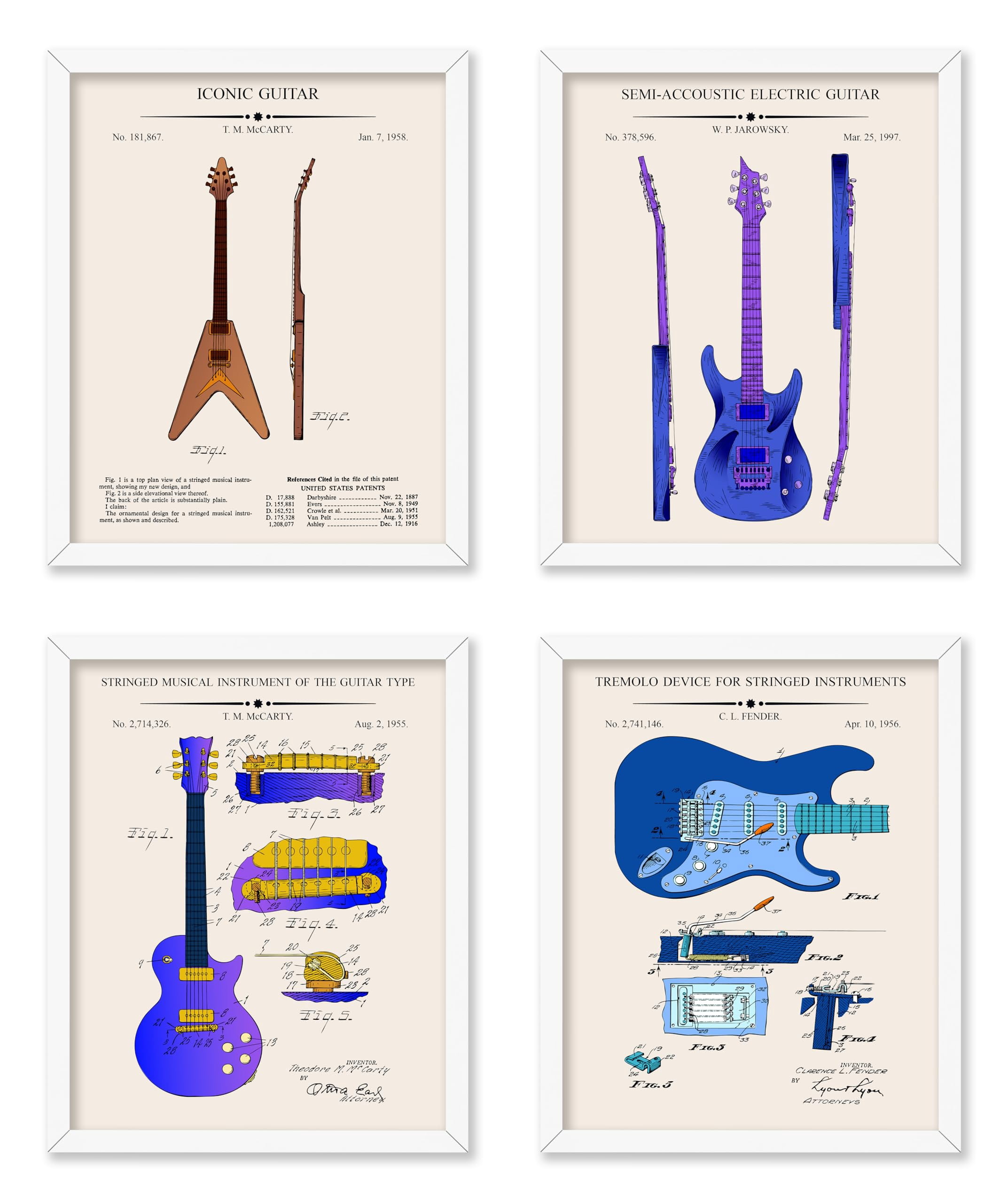 Poster Master 4-Piece Guitar Blueprint Poster - Guitar Patent Print ...