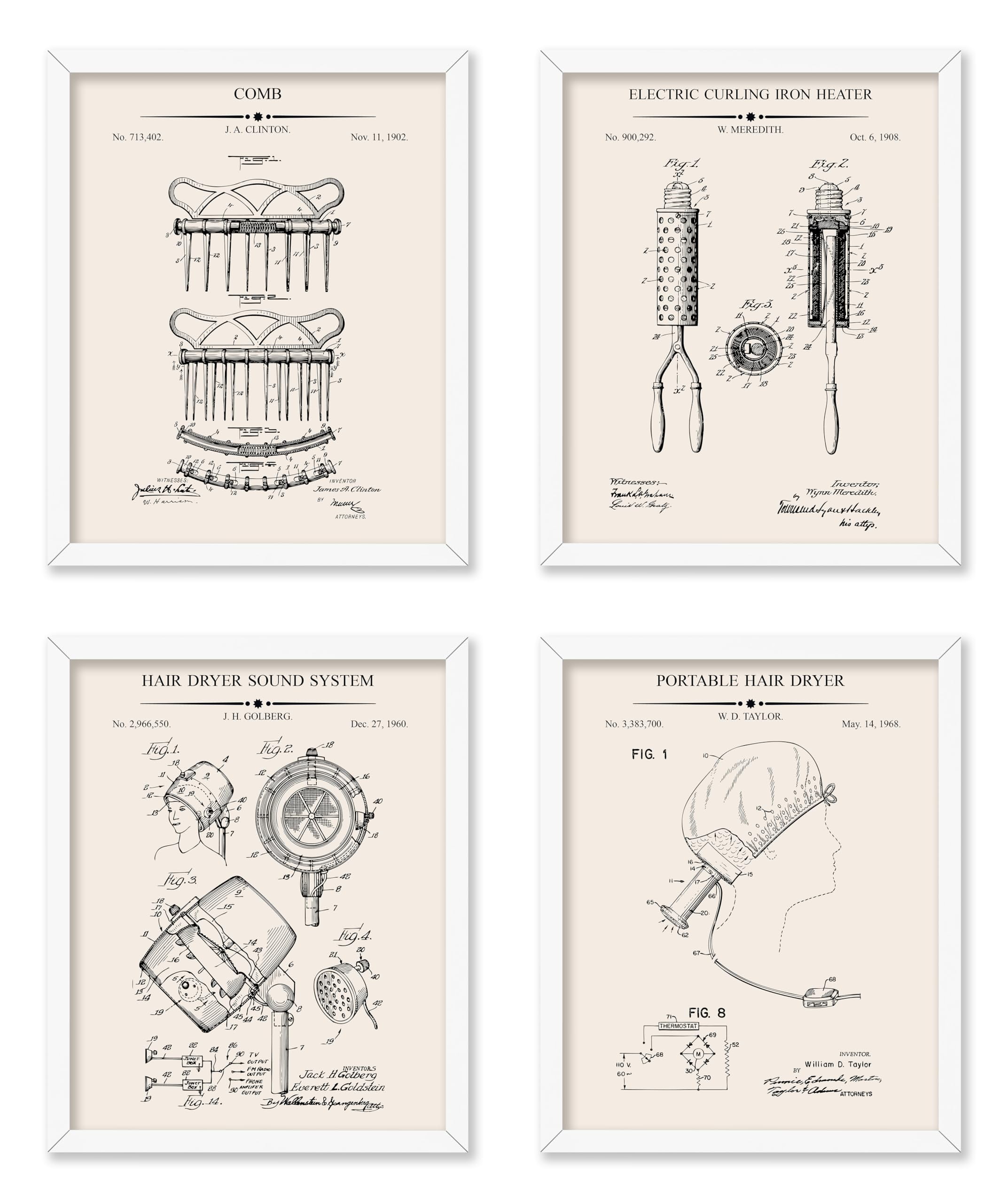 Poster Master 4-Piece Hair Comb Blueprint Poster - Curling Iron Patent ...