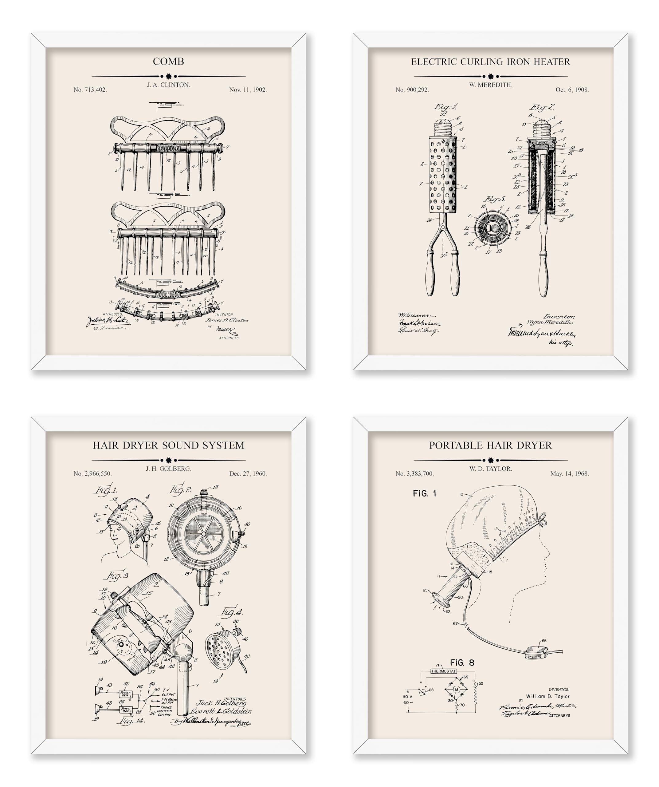 Poster Master 4-Piece Hair Comb Blueprint Poster - Curling Iron Patent ...