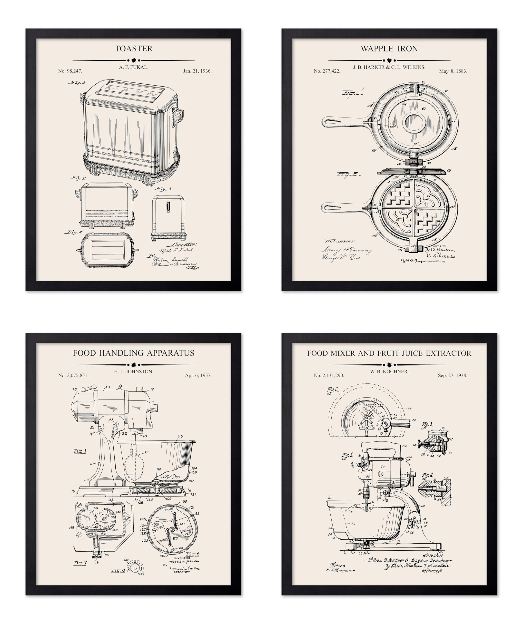 Poster Master 4-Piece Kitchen Blueprint Poster - Waffle Iron Patent ...