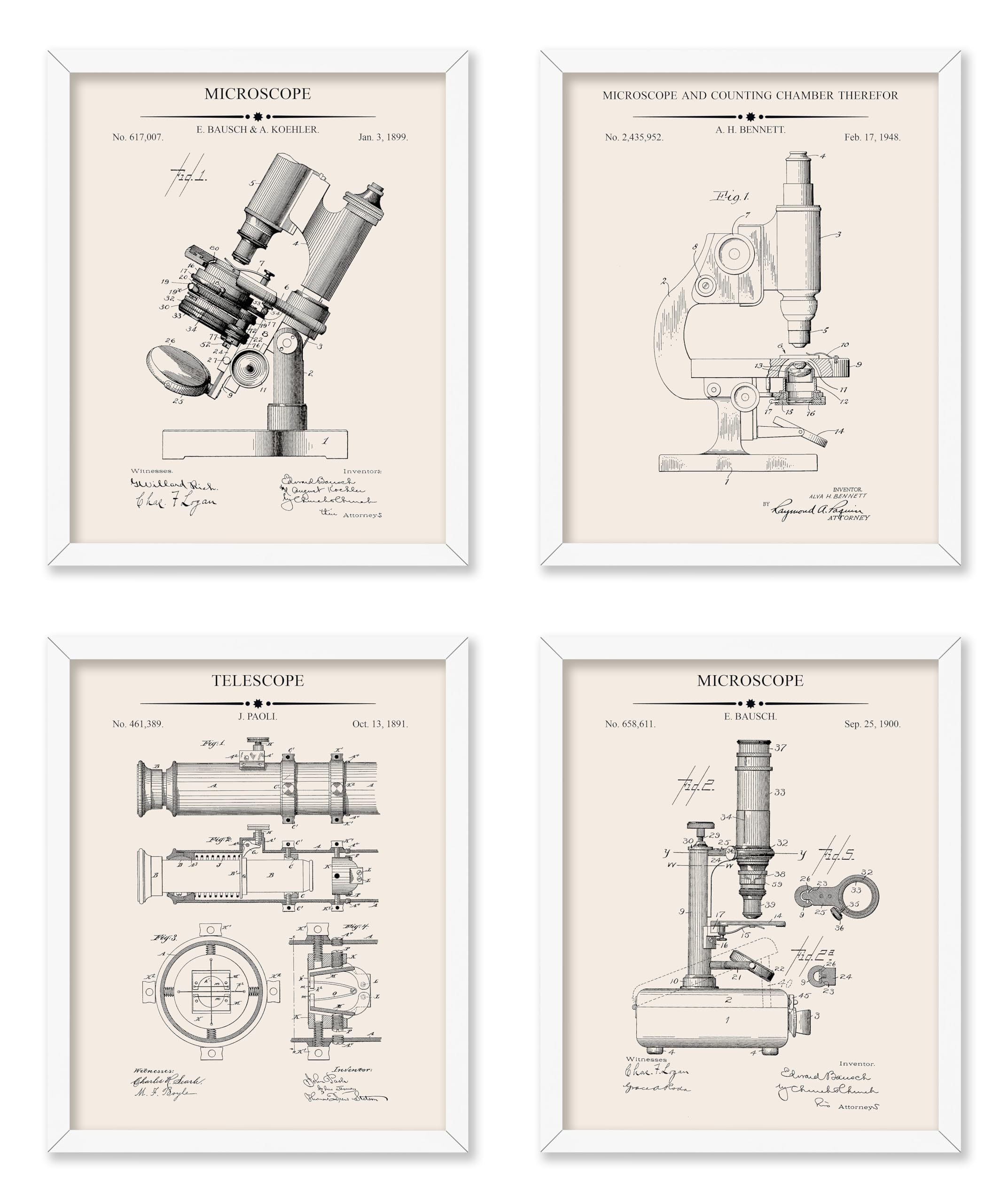 Poster Master 4-Piece Laboratory Blueprint Poster - Microscope Patent ...