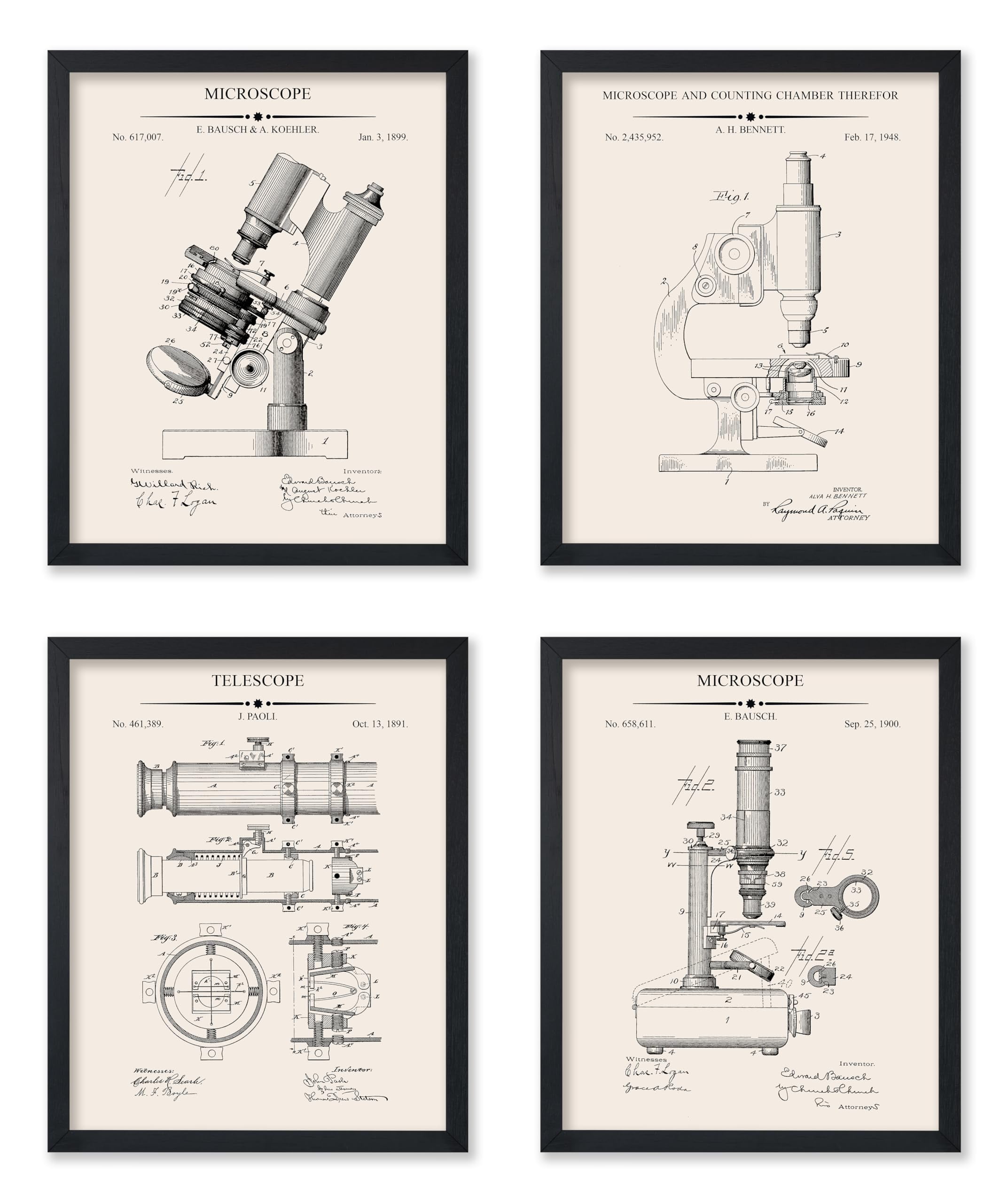 Poster Master 4-Piece Laboratory Blueprint Poster - Microscope Patent ...