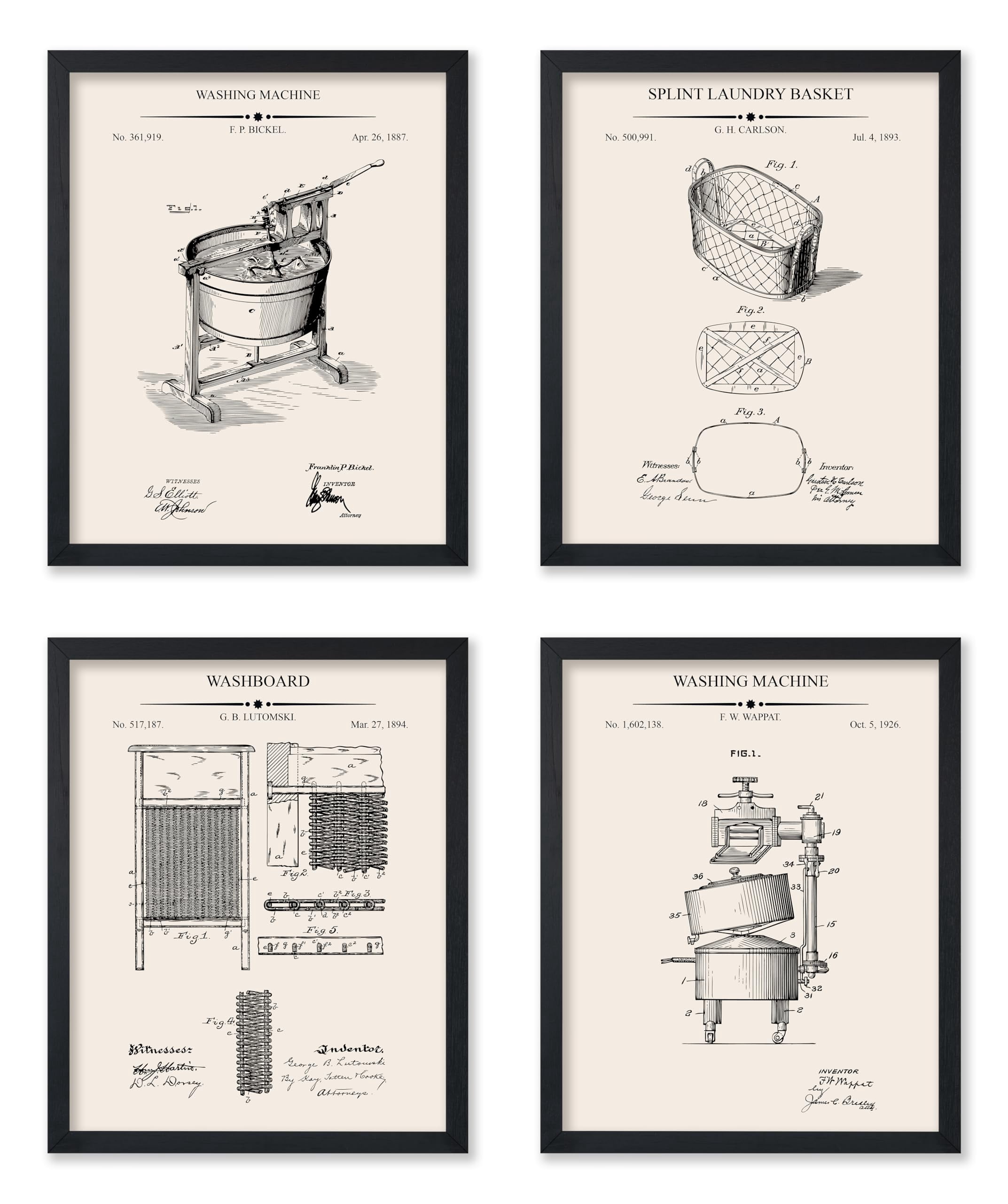 Poster Master 4-Piece Laundry Blueprint Poster - Washing Machine Patent ...