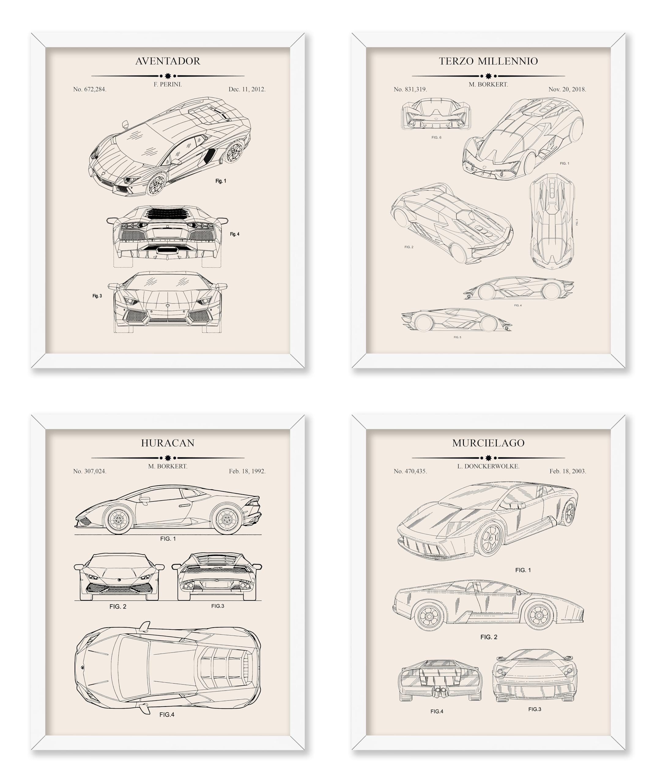 Poster Master 4-Piece Luxury Cars Blueprint Poster - Vehicle Patent ...