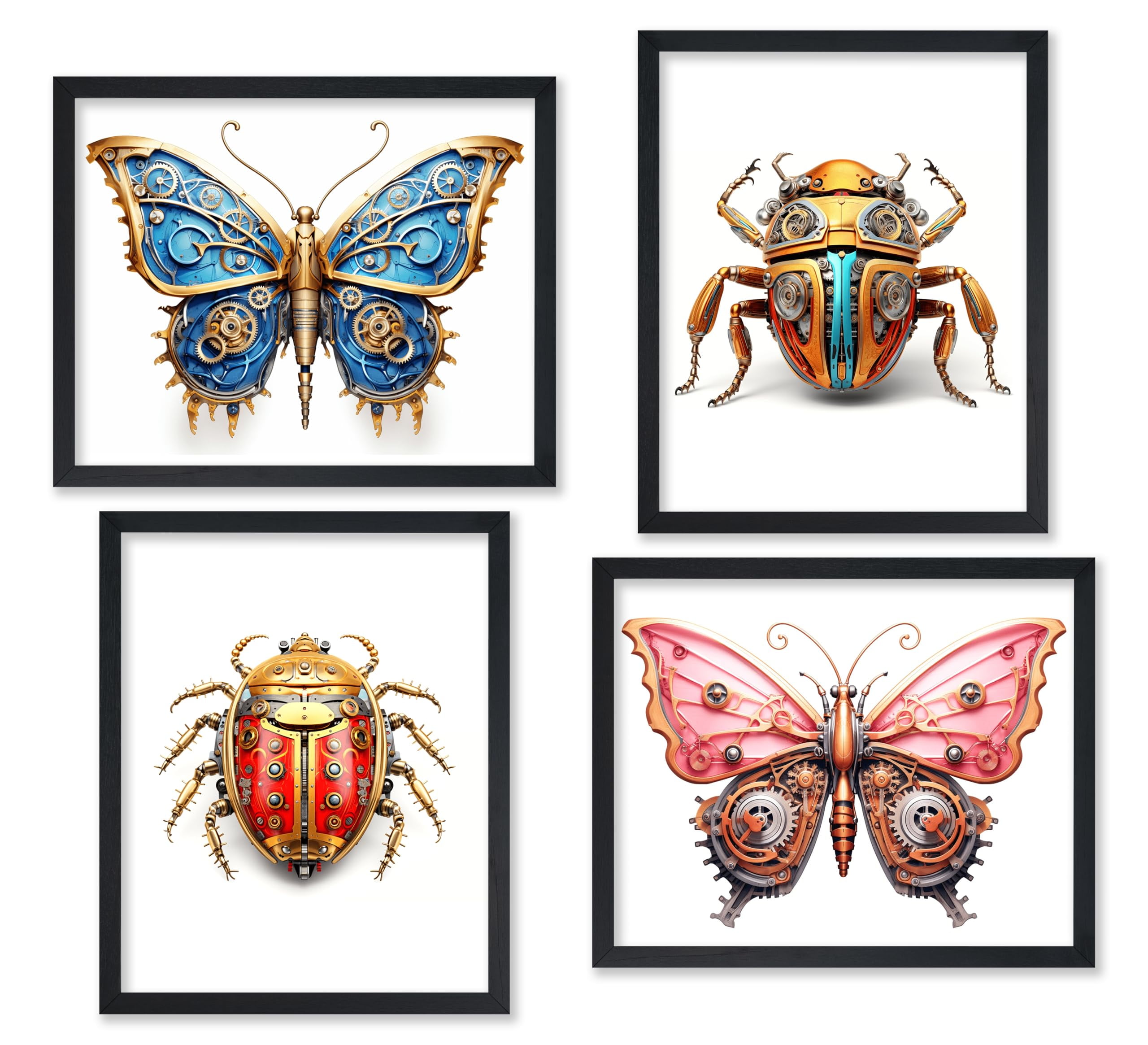 Poster Master 4-Piece Mechanical Insects Poster - Beetle & Butterfly ...