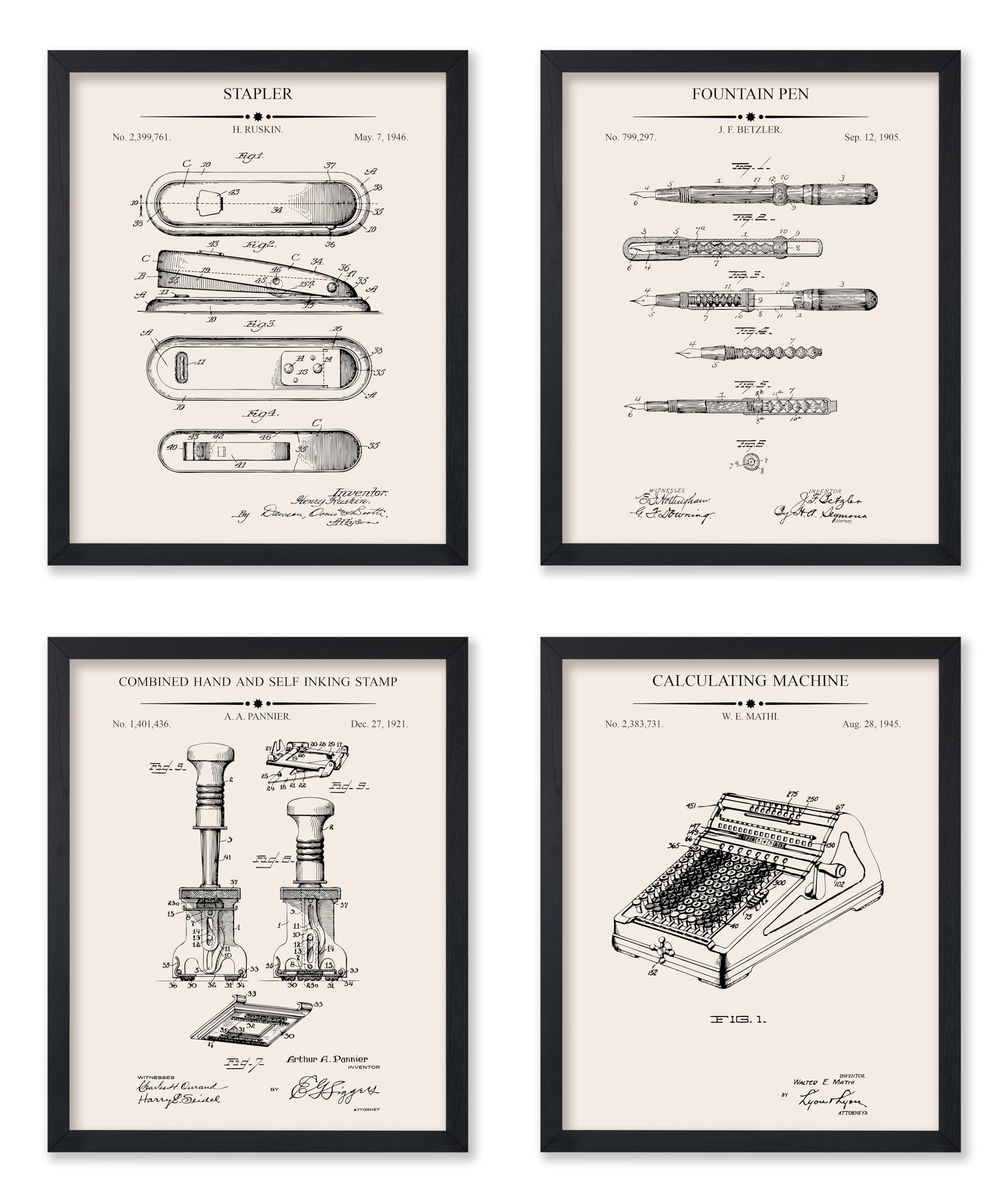 Poster Master 4-Piece Office Blueprint Poster - Stapler Patent Print ...