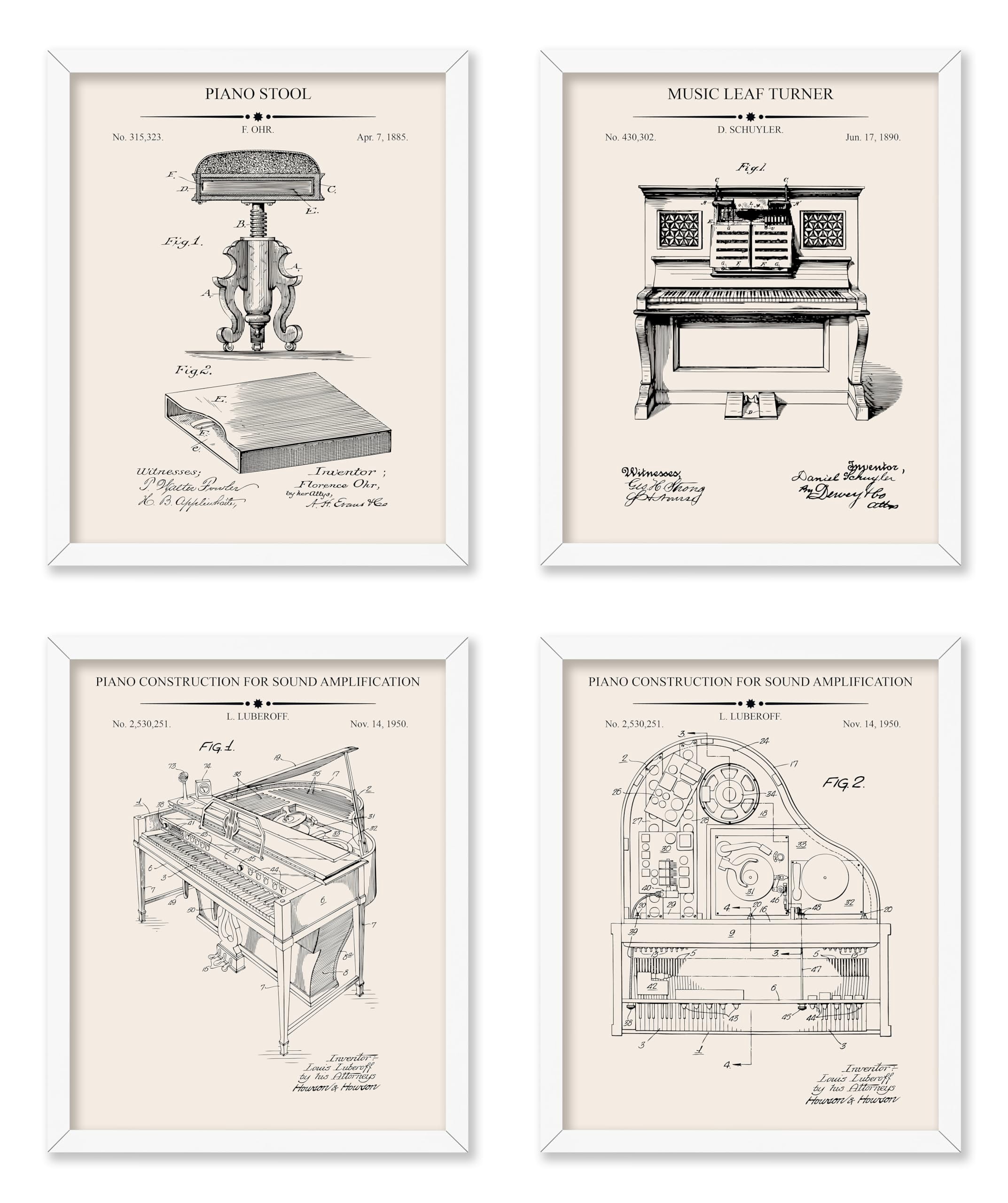 Poster Master 4-Piece Piano Blueprint Poster - Piano Patent Print ...