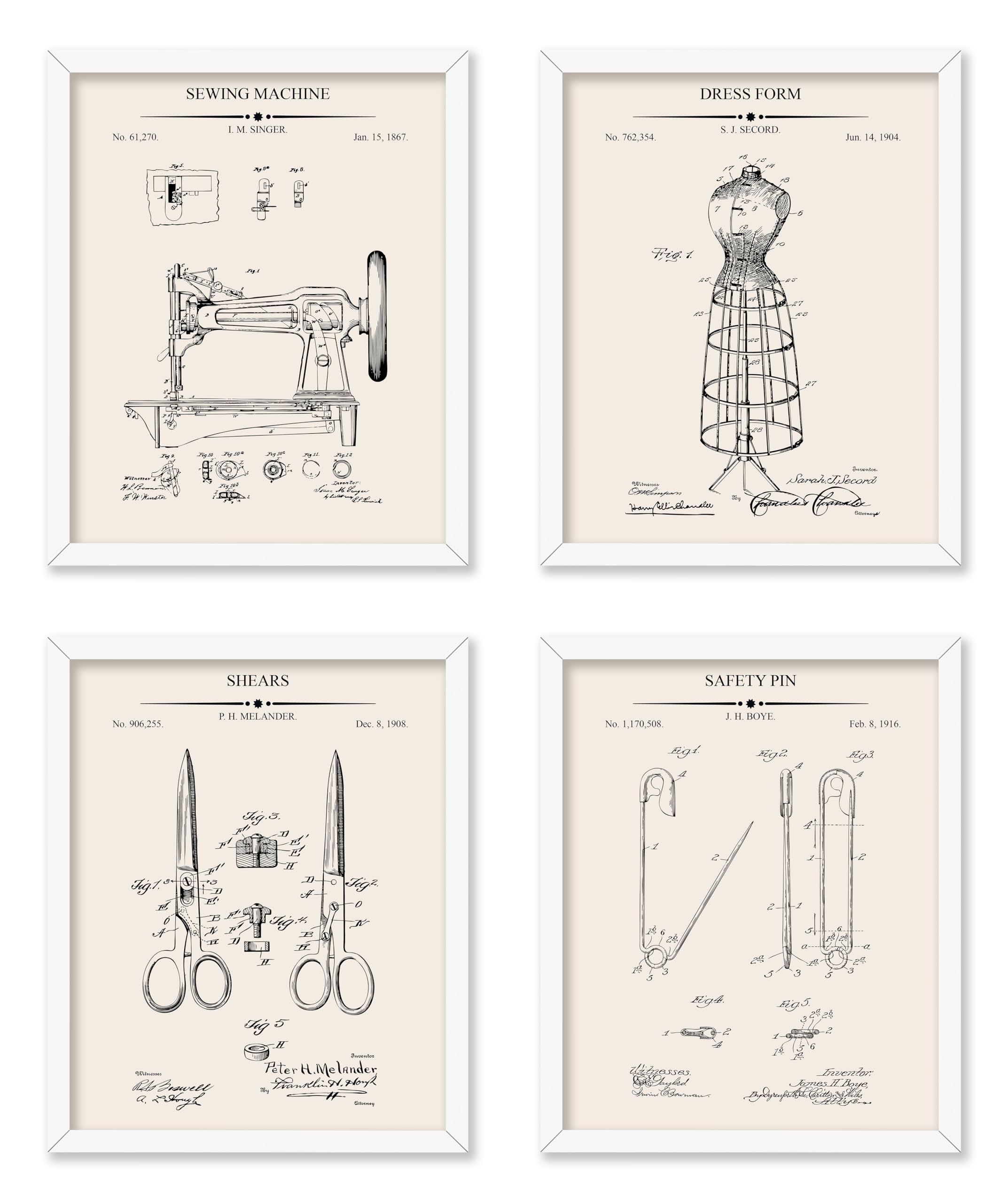 Poster Master 4-Piece Sewing Blueprint Poster - Sewing Machine Patent ...