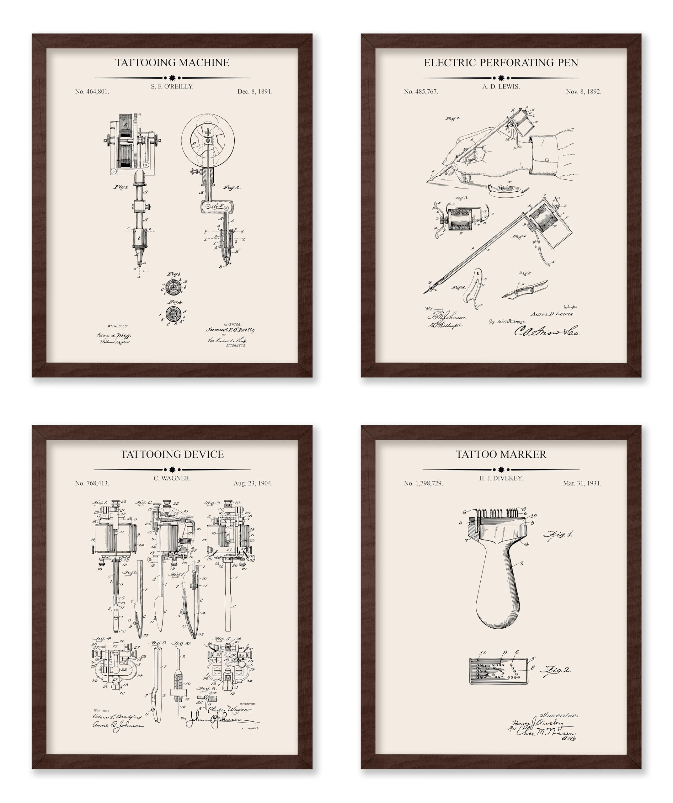 Poster Master 4-Piece Tattoo Blueprint Poster - Tattoo Machine Patent ...