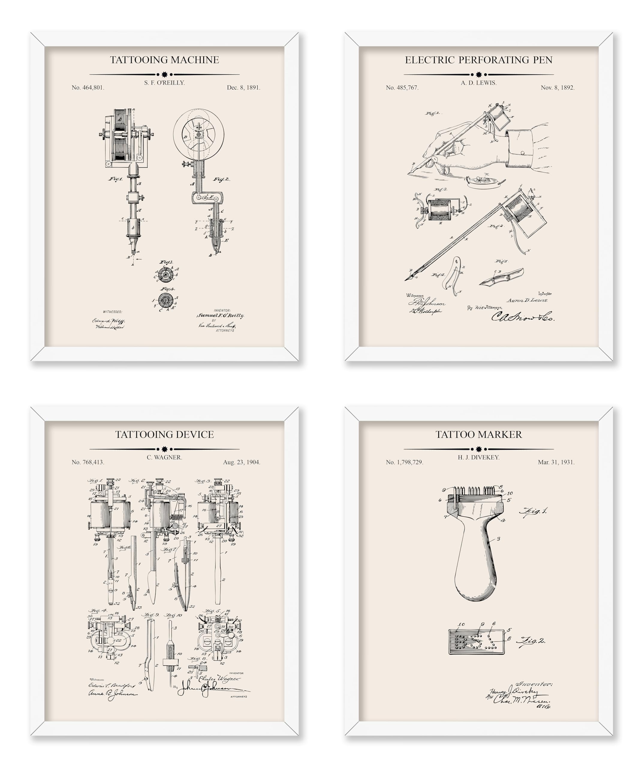 Poster Master 4-Piece Tattoo Blueprint Poster - Tattoo Machine Patent ...