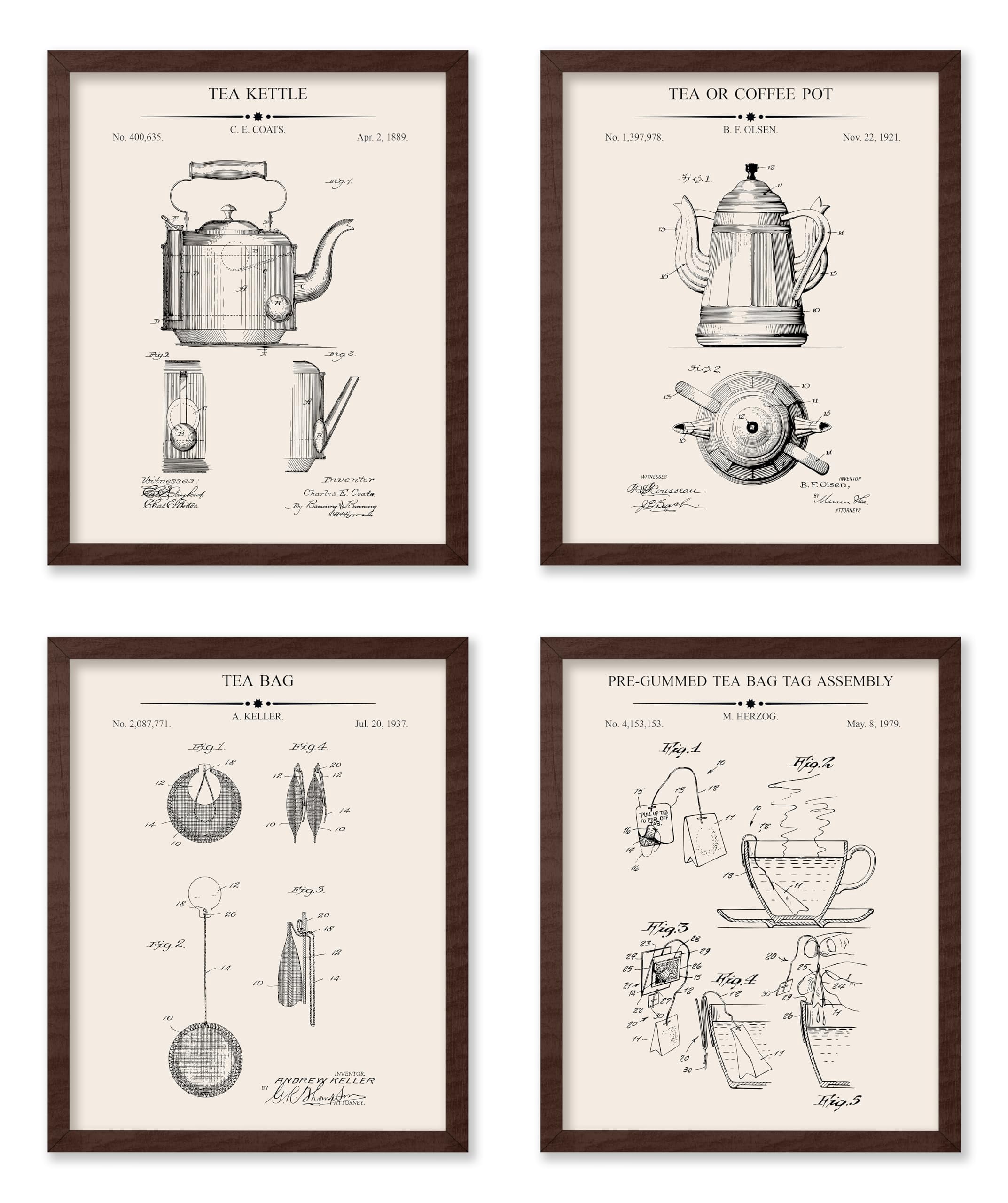 Poster Master 4-Piece Tea Blueprint Poster - Tea Kettle Patent Print ...
