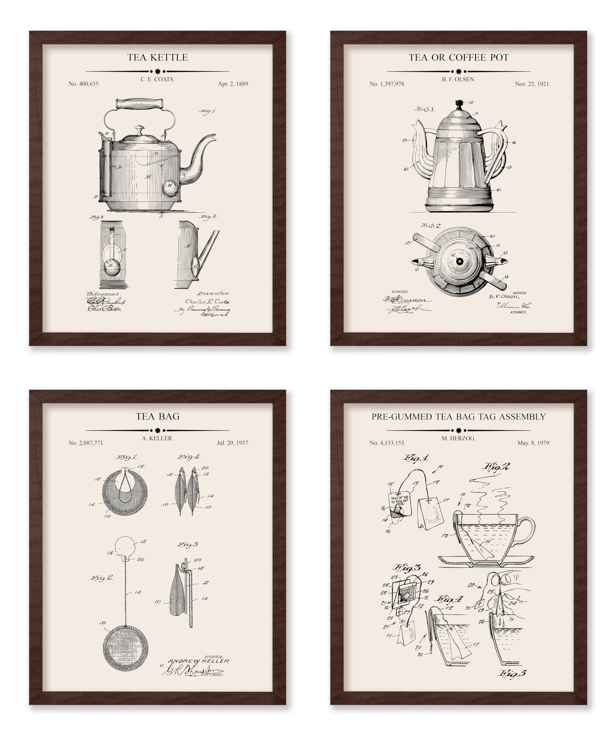 Poster Master 4-Piece Tea Blueprint Poster - Tea Kettle Patent Print ...