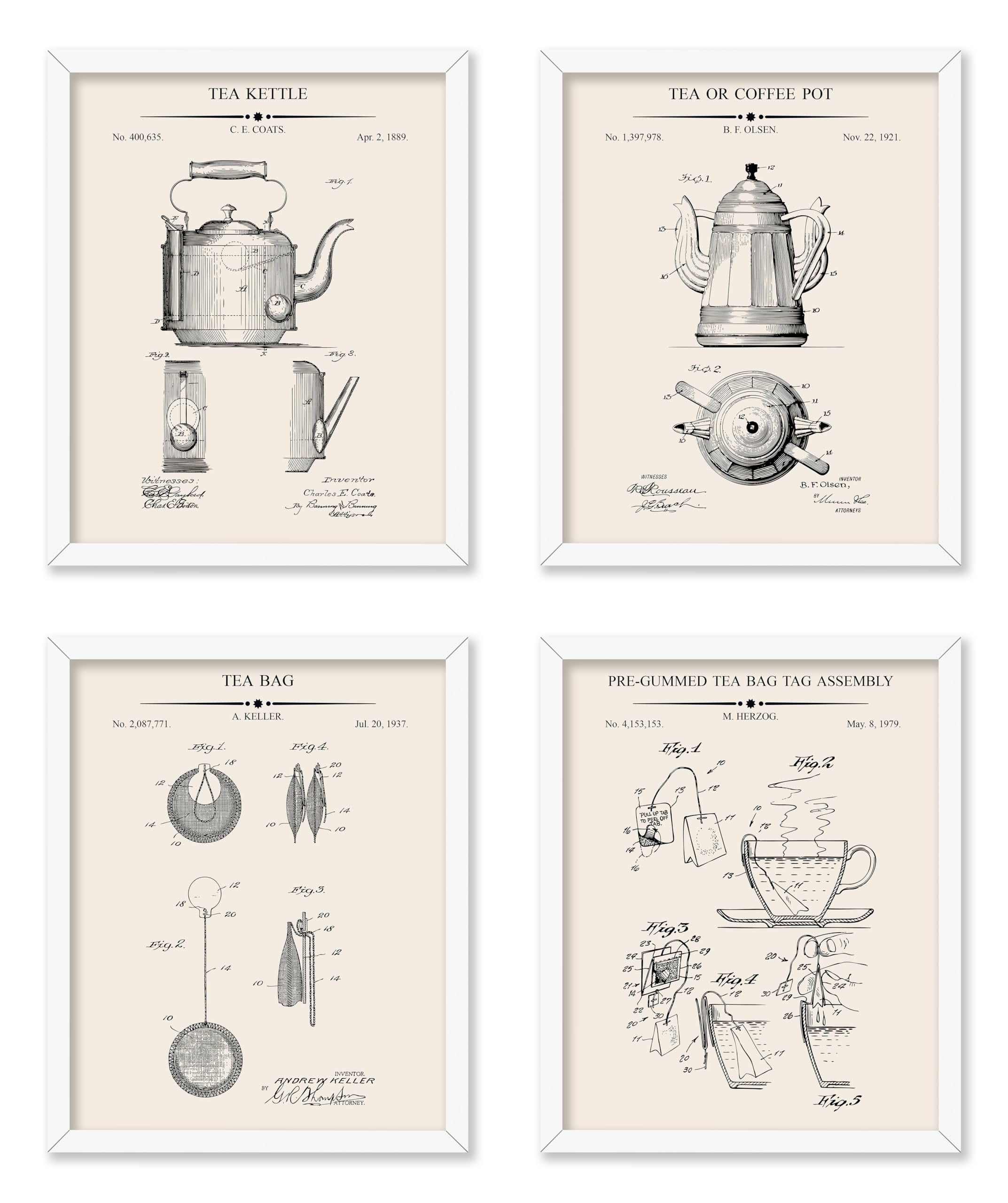 Poster Master 4-Piece Tea Blueprint Poster - Tea Kettle Patent Print ...