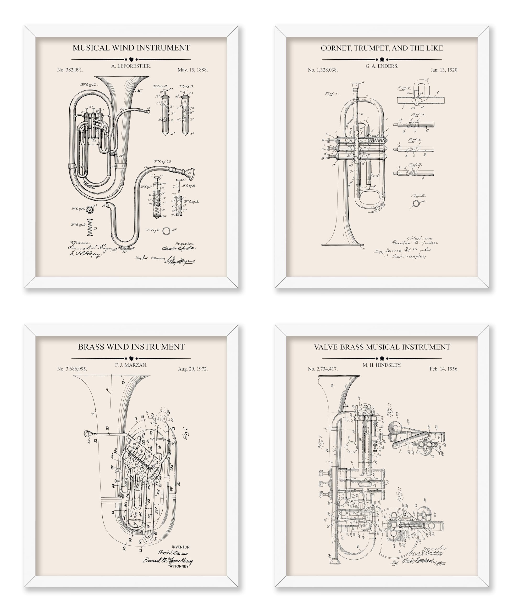 Poster Master 4-Piece Trumpet Blueprint Poster - Horn Patent Print ...