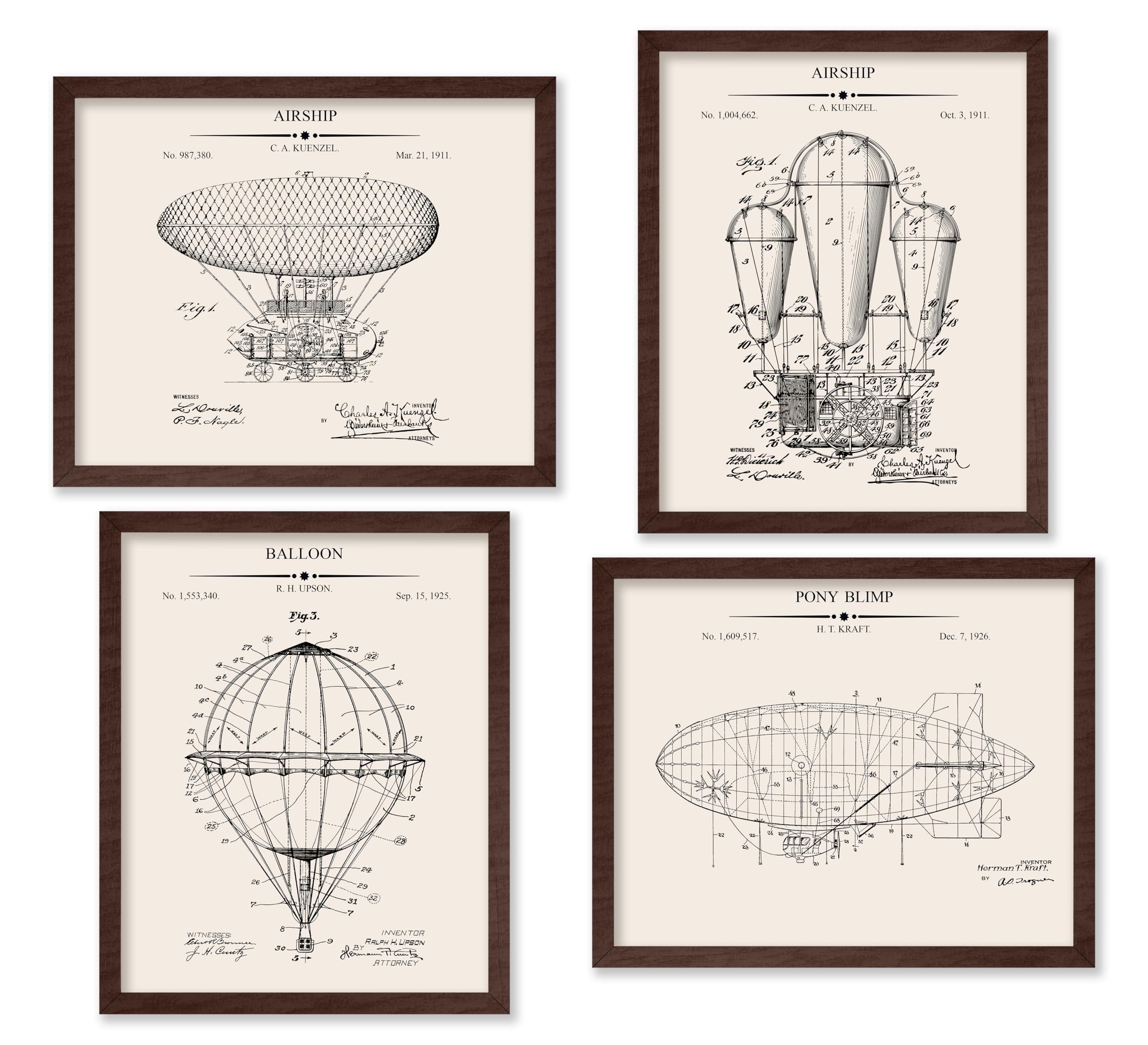 Poster Master 4-Piece Vintage Airship Blueprint Poster - Balloon Patent ...