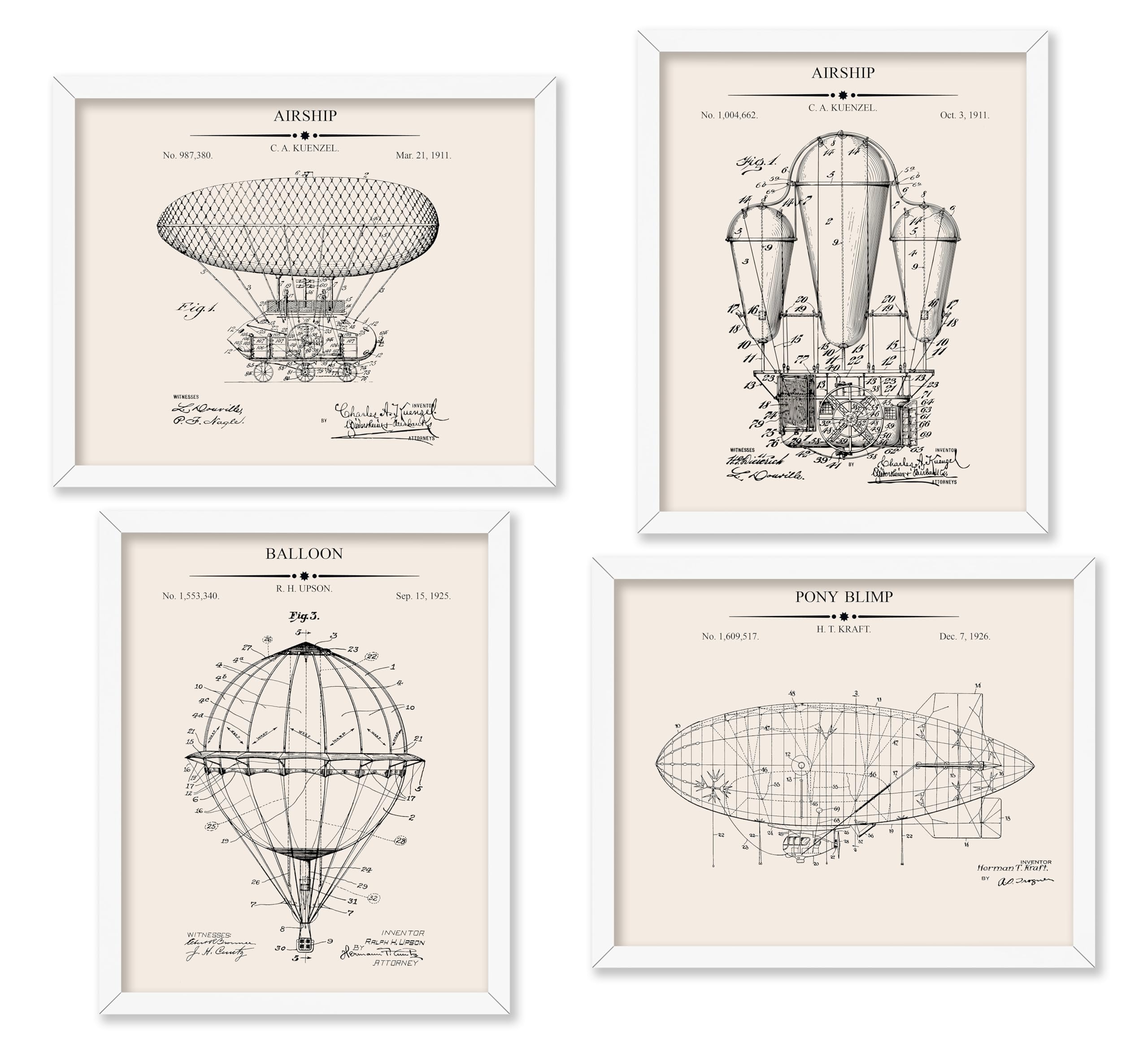 Poster Master 4-Piece Vintage Airship Blueprint Poster - Balloon Patent ...