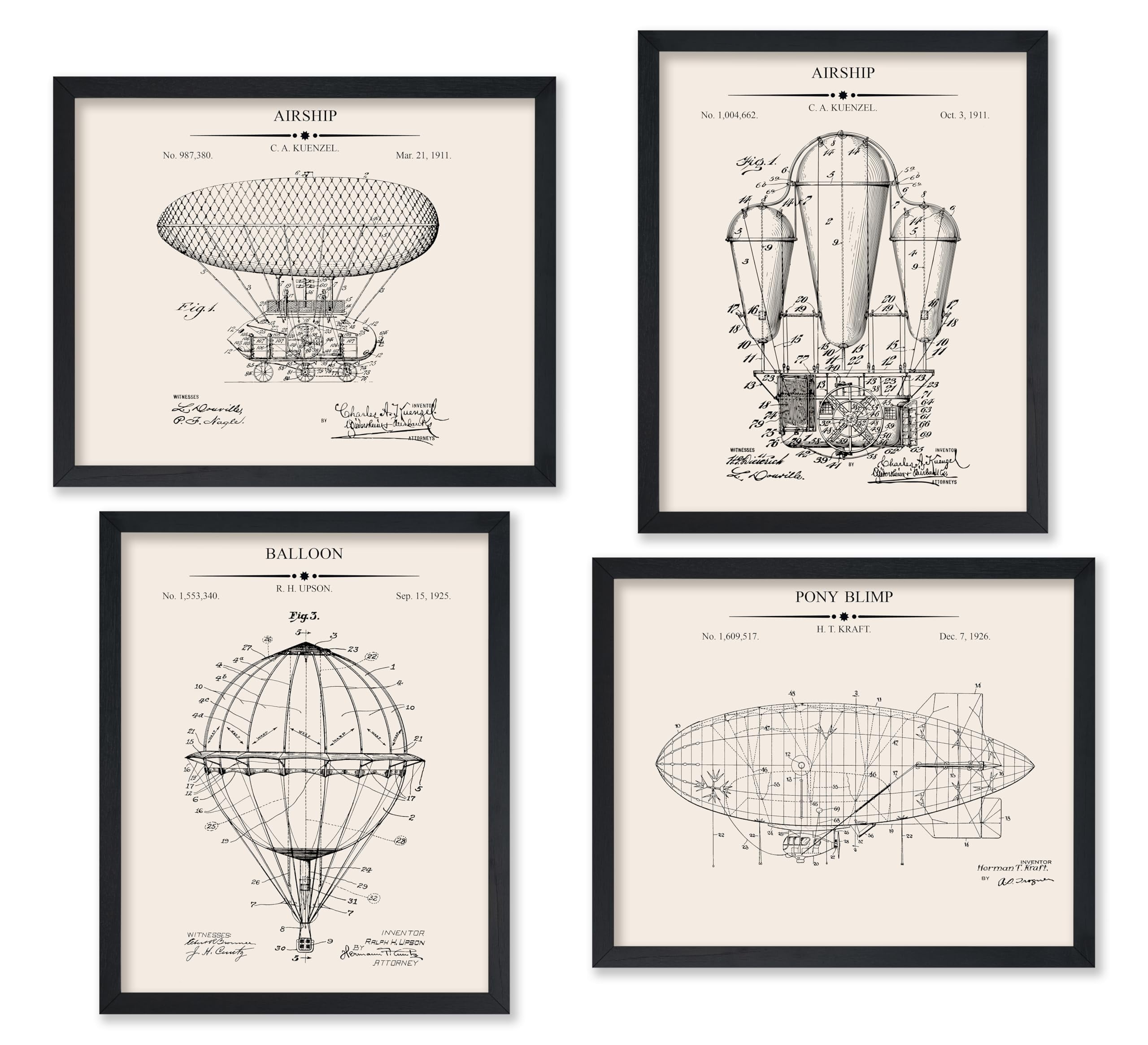 Poster Master 4-Piece Vintage Airship Blueprint Poster - Balloon Patent ...