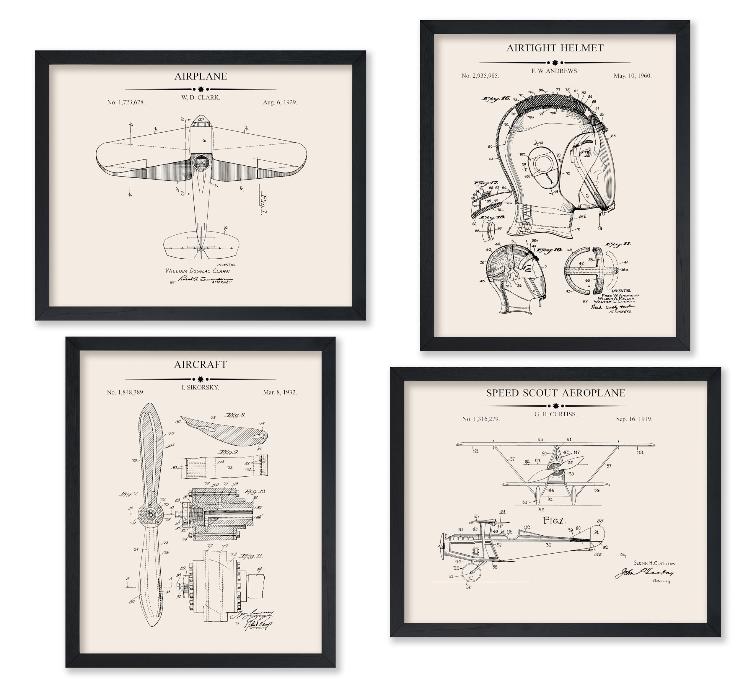 Poster Master 4-Piece Vintage Aviation Blueprint Poster - Airplane ...