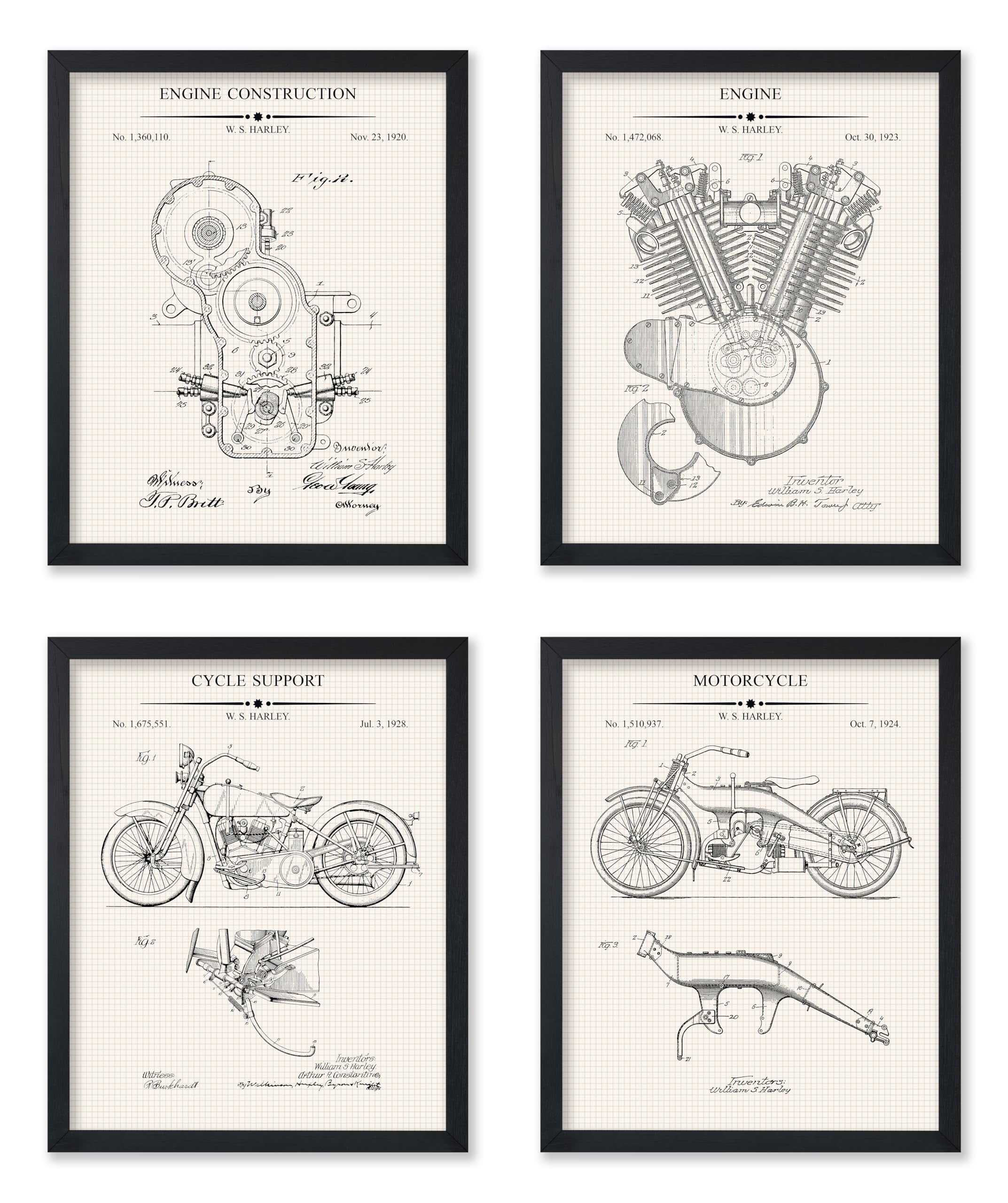 Poster Master 4-Piece Vintage Bicycle Blueprint Poster - Motorcycle ...