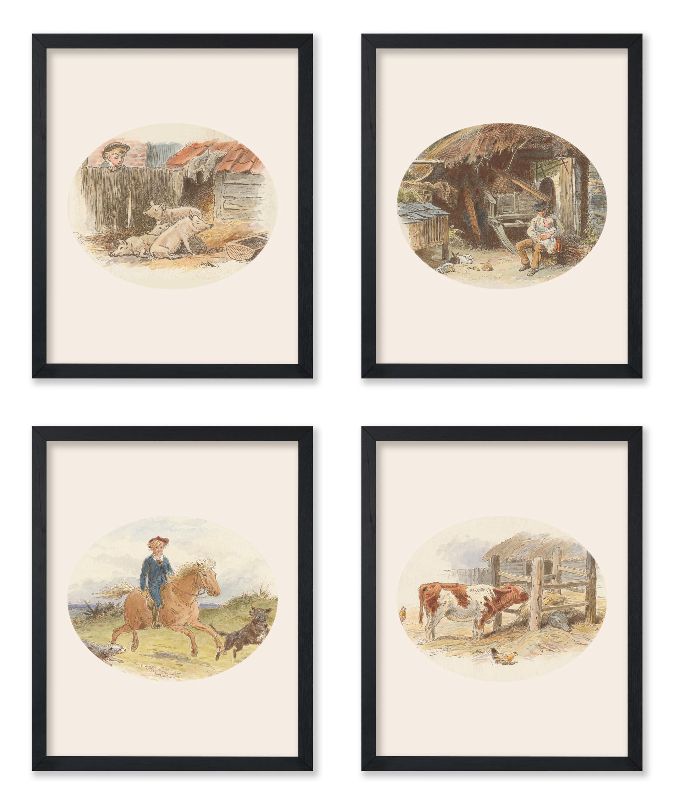 Poster Master 4-Piece Vintage Farm Poster - Retro Cattle Print ...