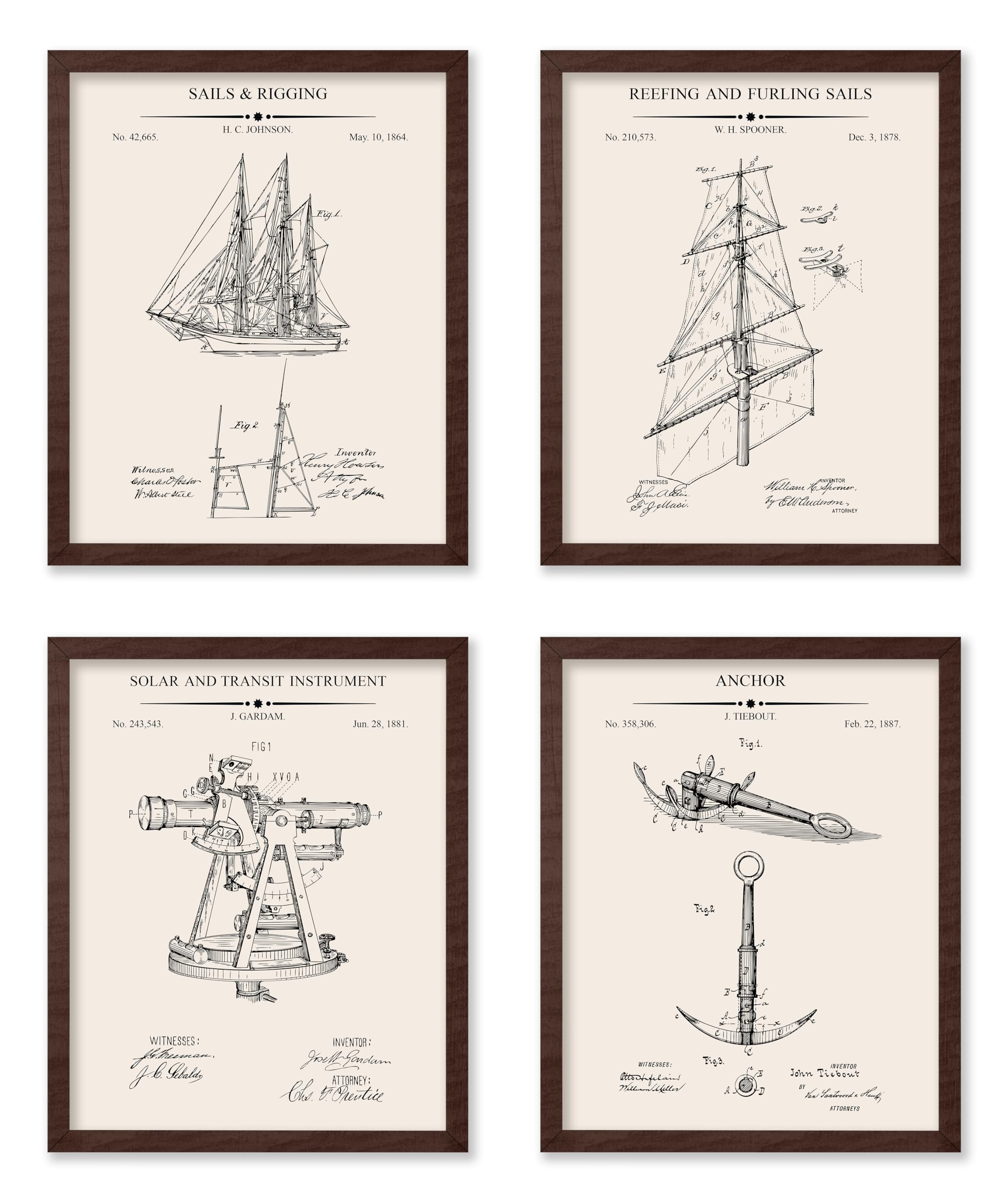 Poster Master 4-Piece Vintage Sailing Blueprint Poster - Ship Patent ...