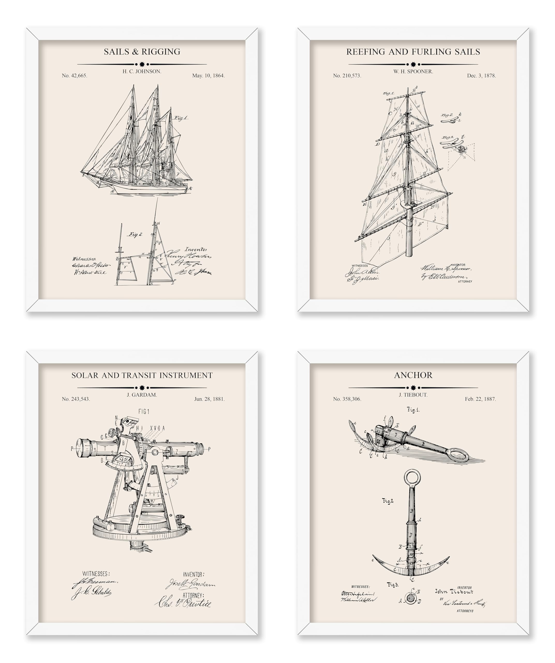 Poster Master 4-Piece Vintage Sailing Blueprint Poster - Ship Patent ...
