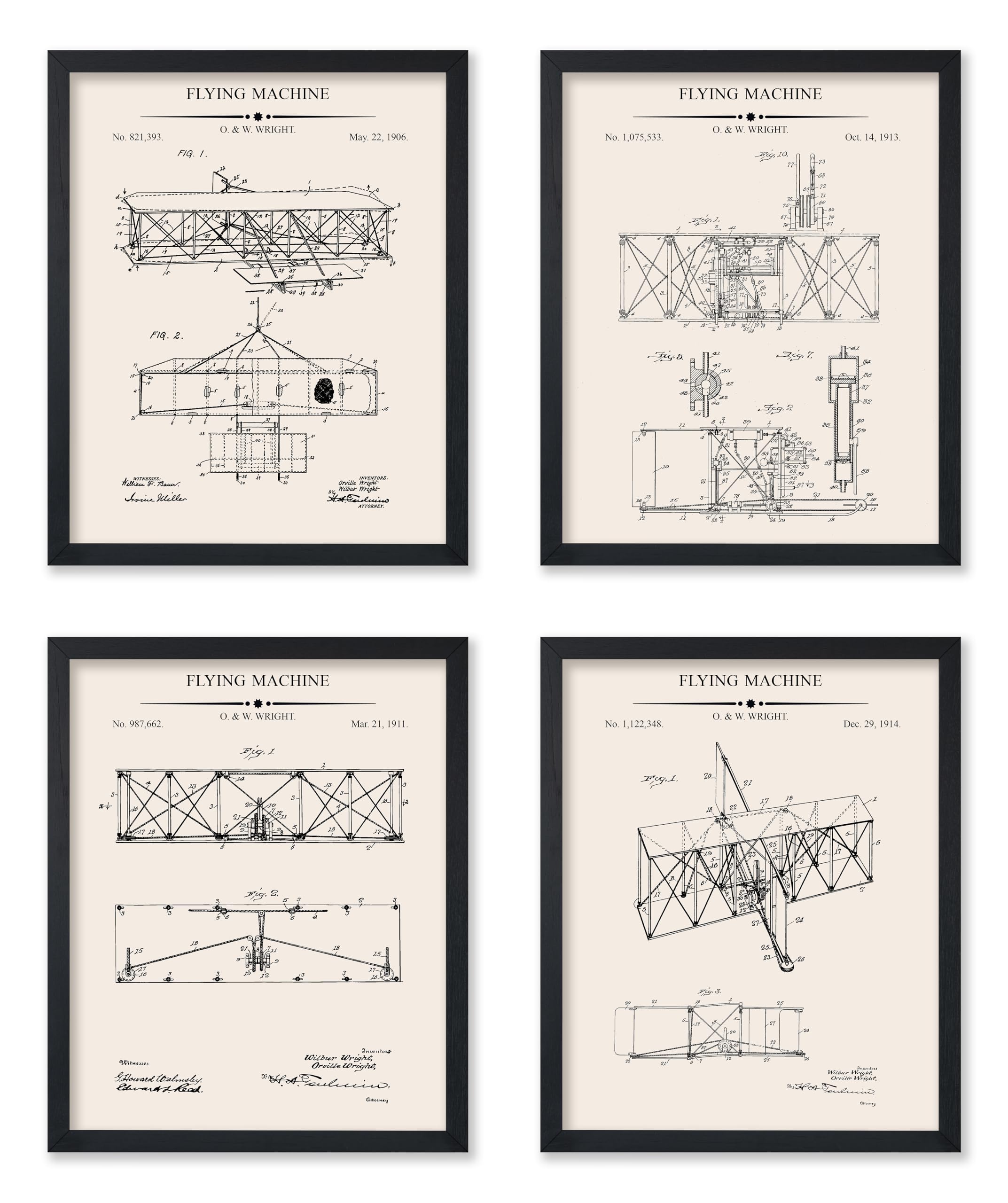 Poster Master 4-Piece Vintage Wright Brothers Aviation Blueprint Poster ...