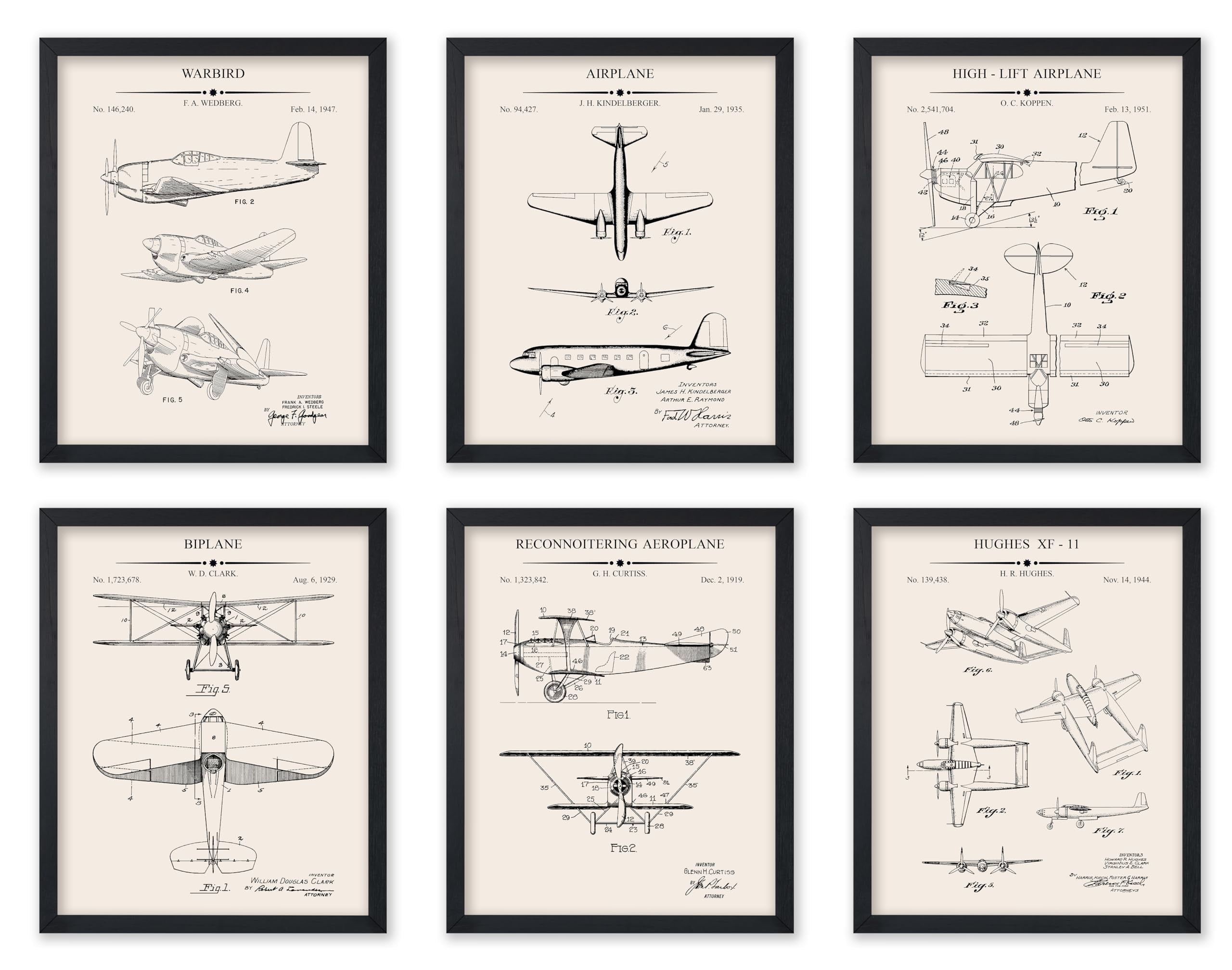 Poster Master 6-Piece Vintage Aviation Blueprint Poster - Airplane ...