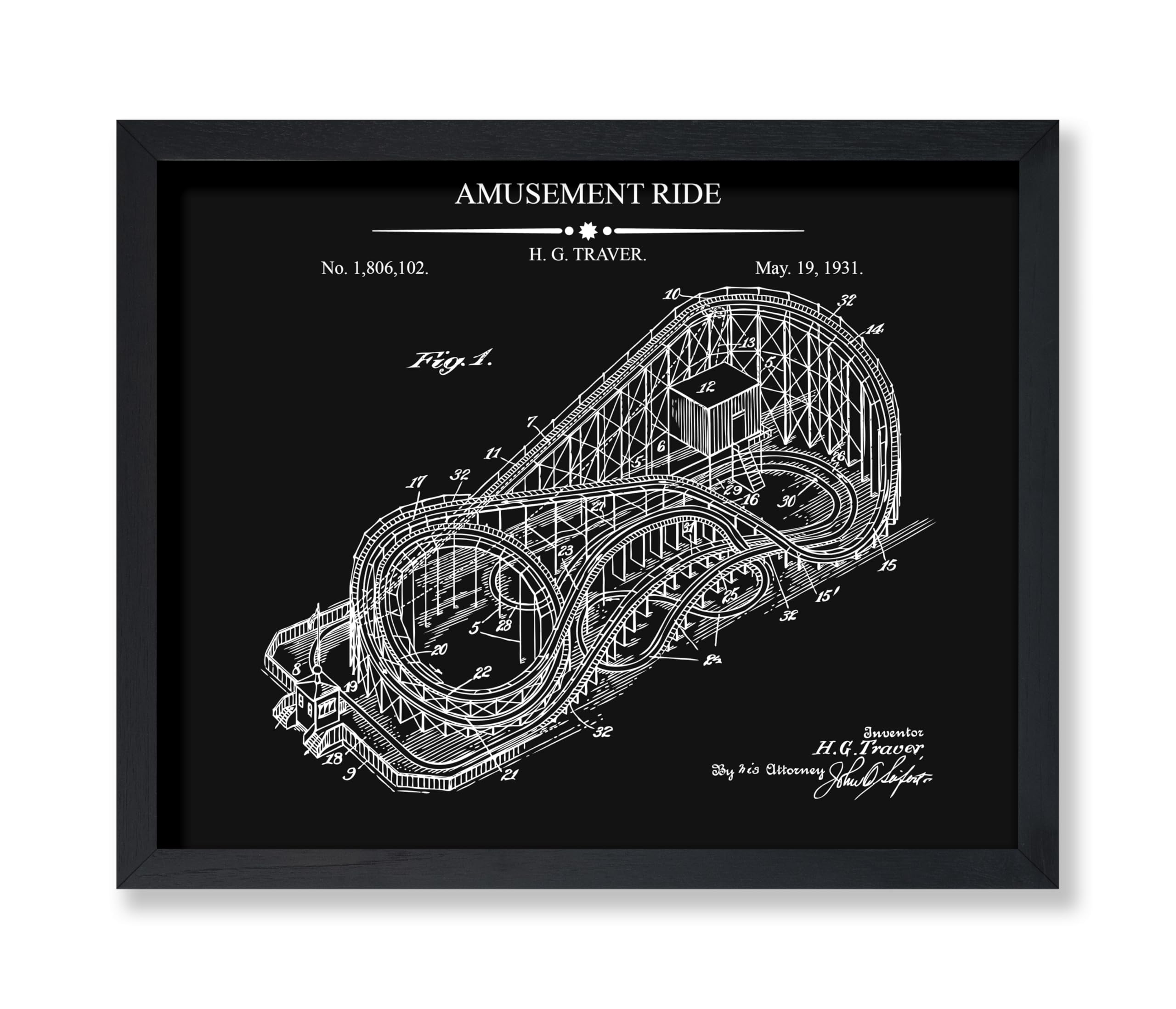 Poster Master Amusement Ride Blueprint Poster - Roller Coaster Patent ...
