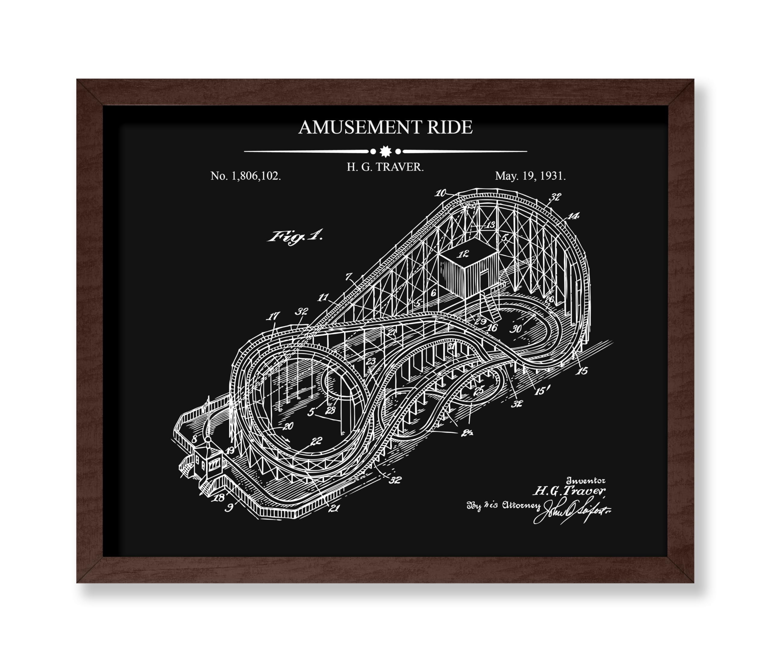 Poster Master Amusement Ride Blueprint Poster - Roller Coaster Patent ...