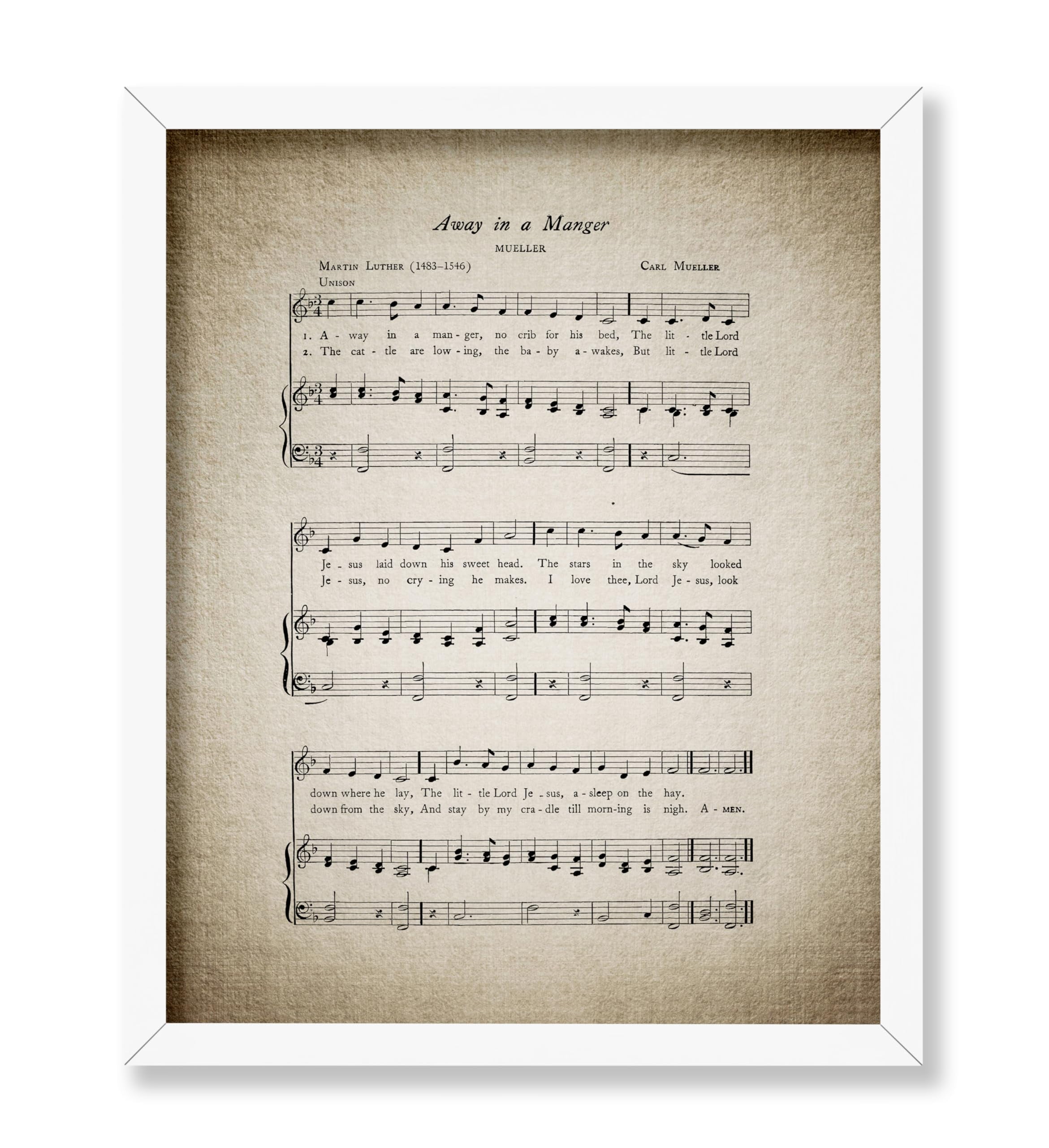 Poster Master Away In a Manger Poster - Christmas Song Sheet Print ...