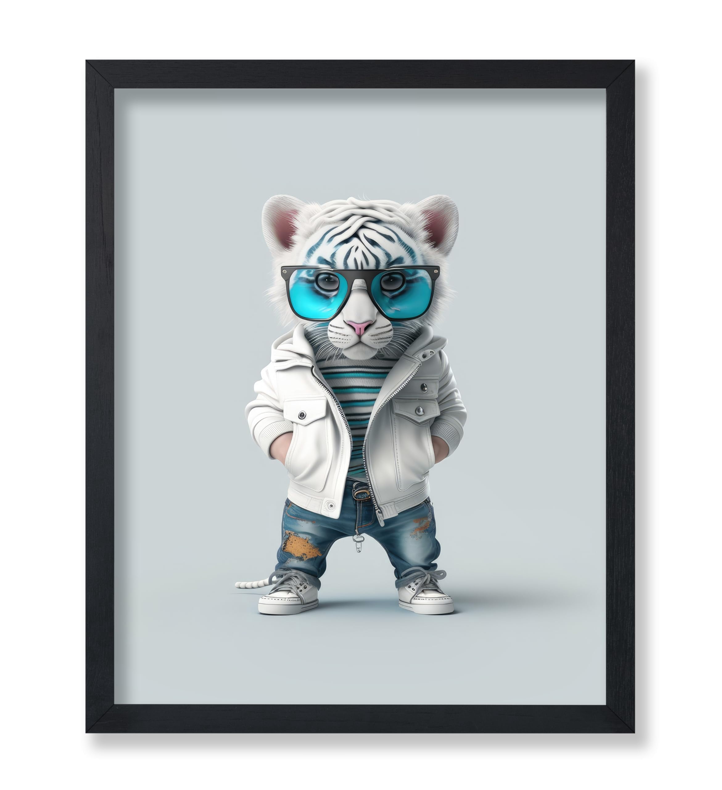 Poster Master Baby Tiger Poster - Cute Baby White Tiger in Glasses ...