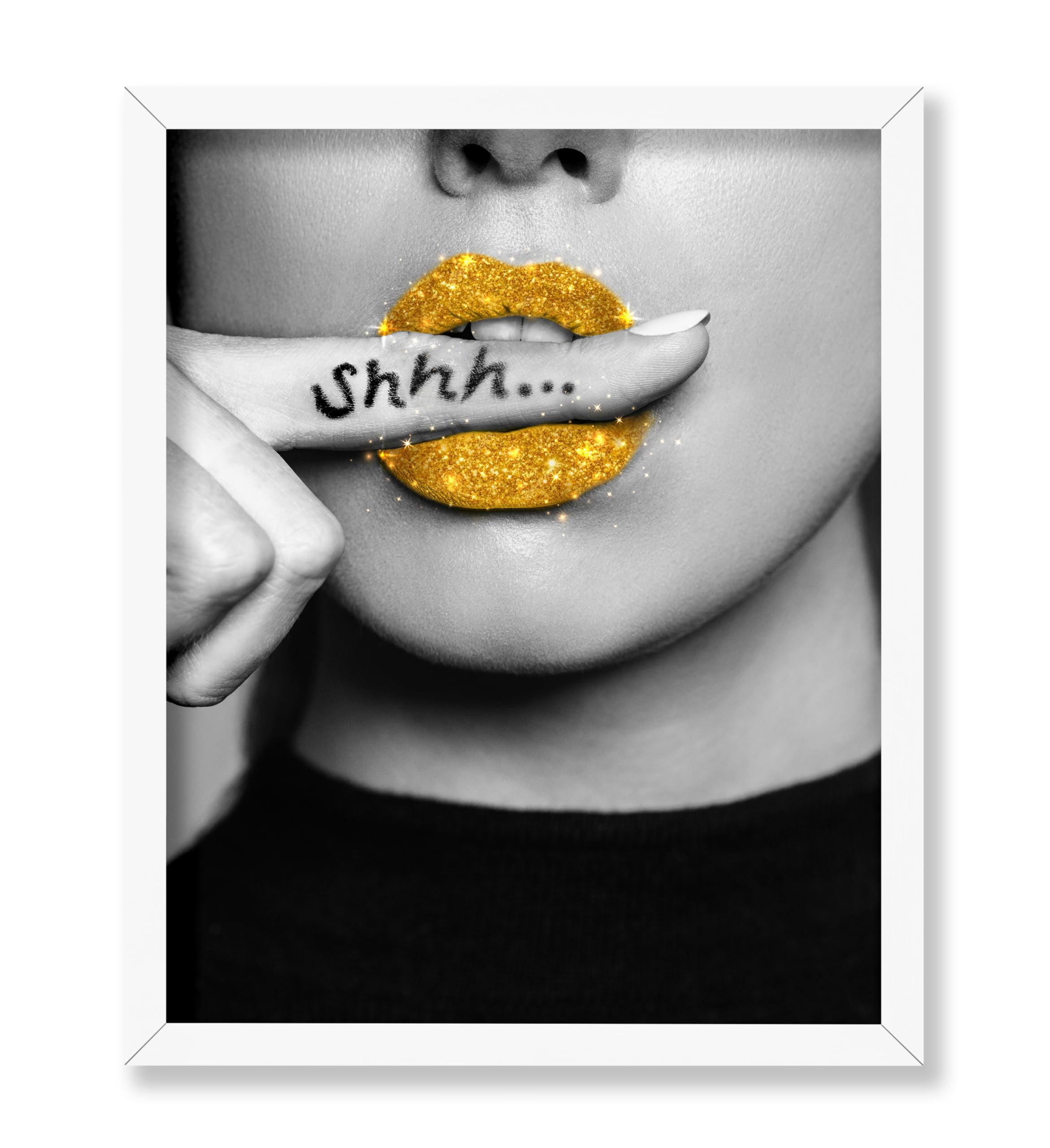 Poster Master Biting Finger Poster - Gold Lips Print - Fashion Art ...