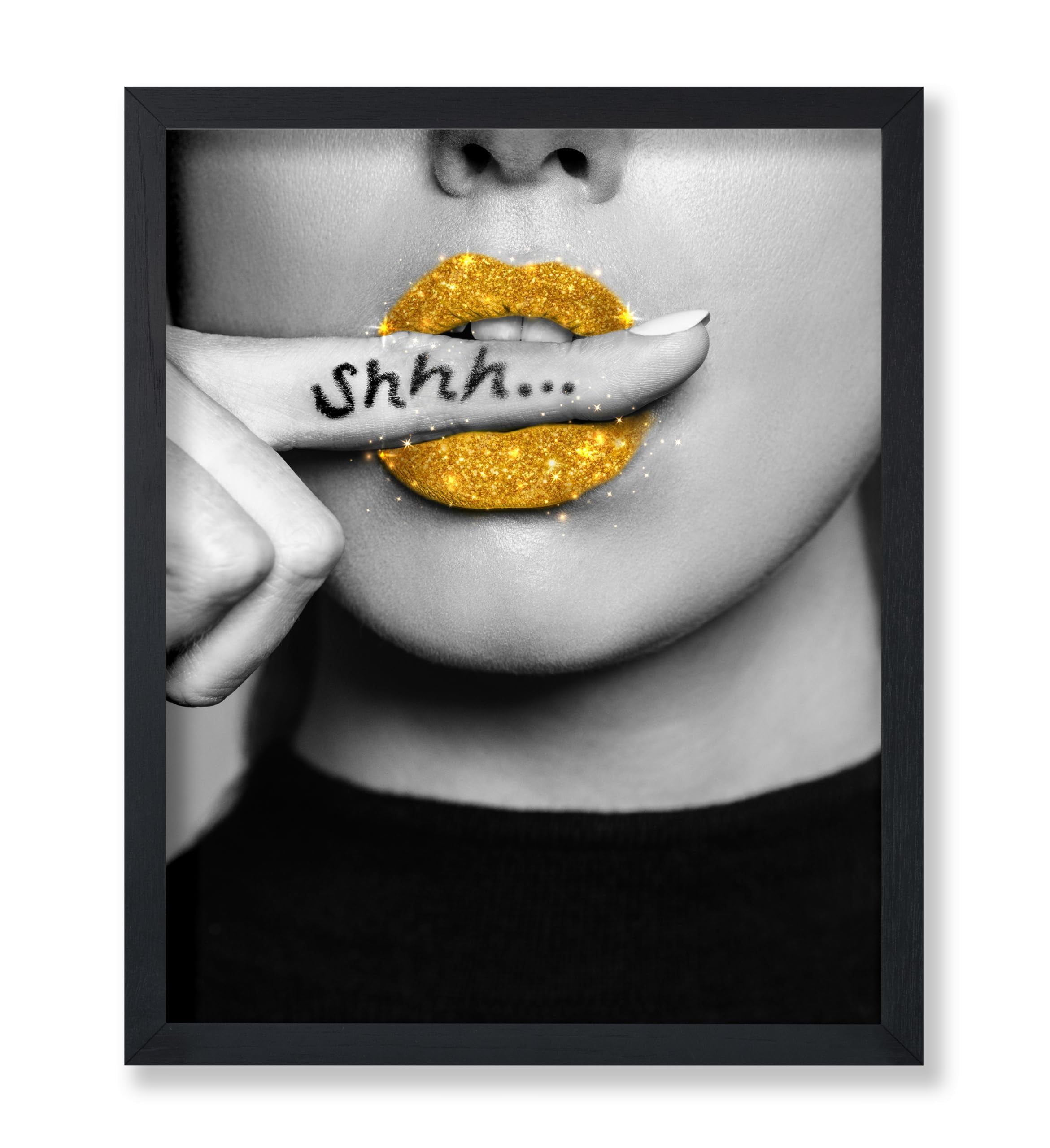 Poster Master Biting Finger Poster - Gold Lips Print - Fashion Art ...