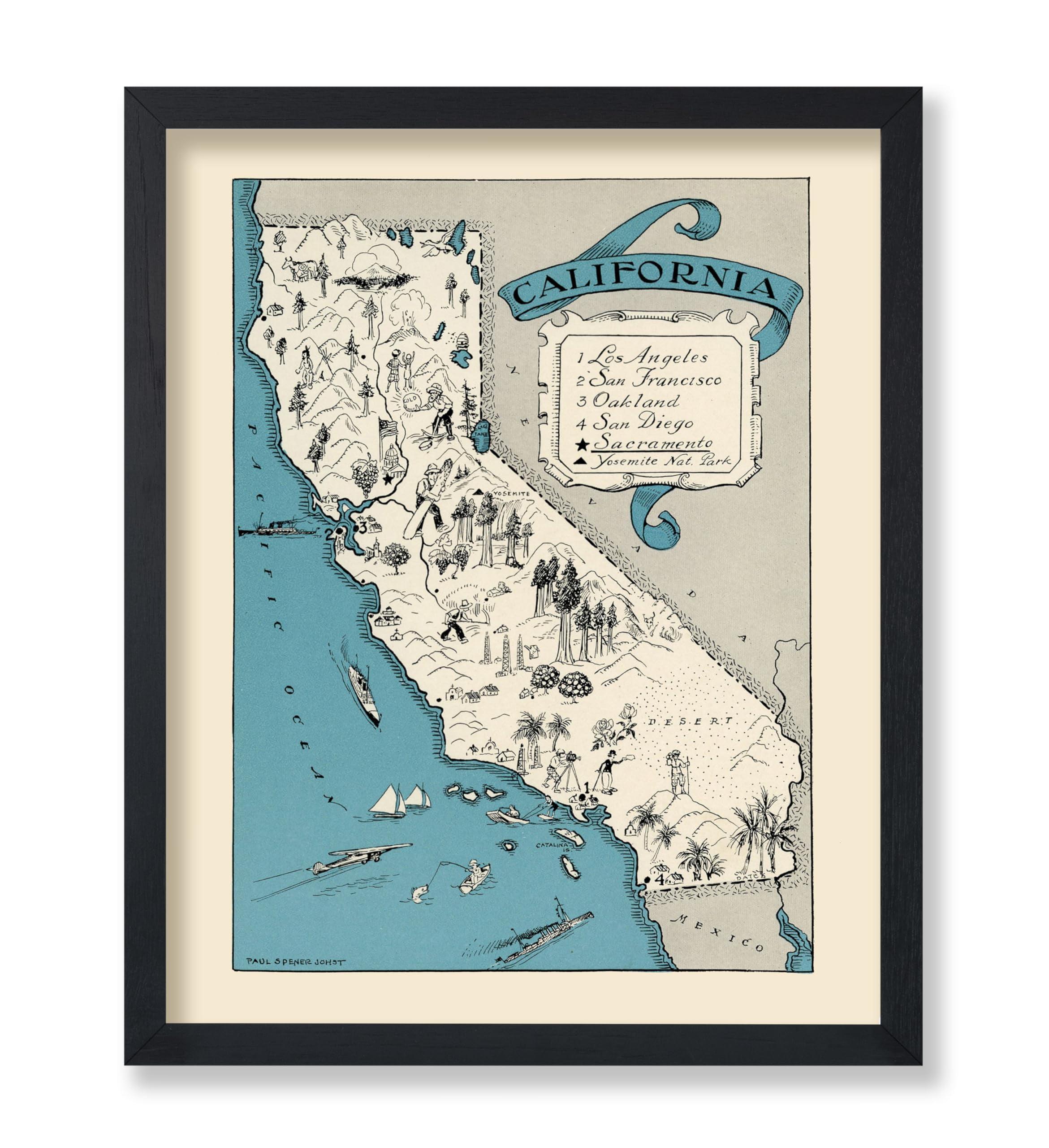 Poster Master California Travel Poster - Aqua Turquoise Vinateg Map ...
