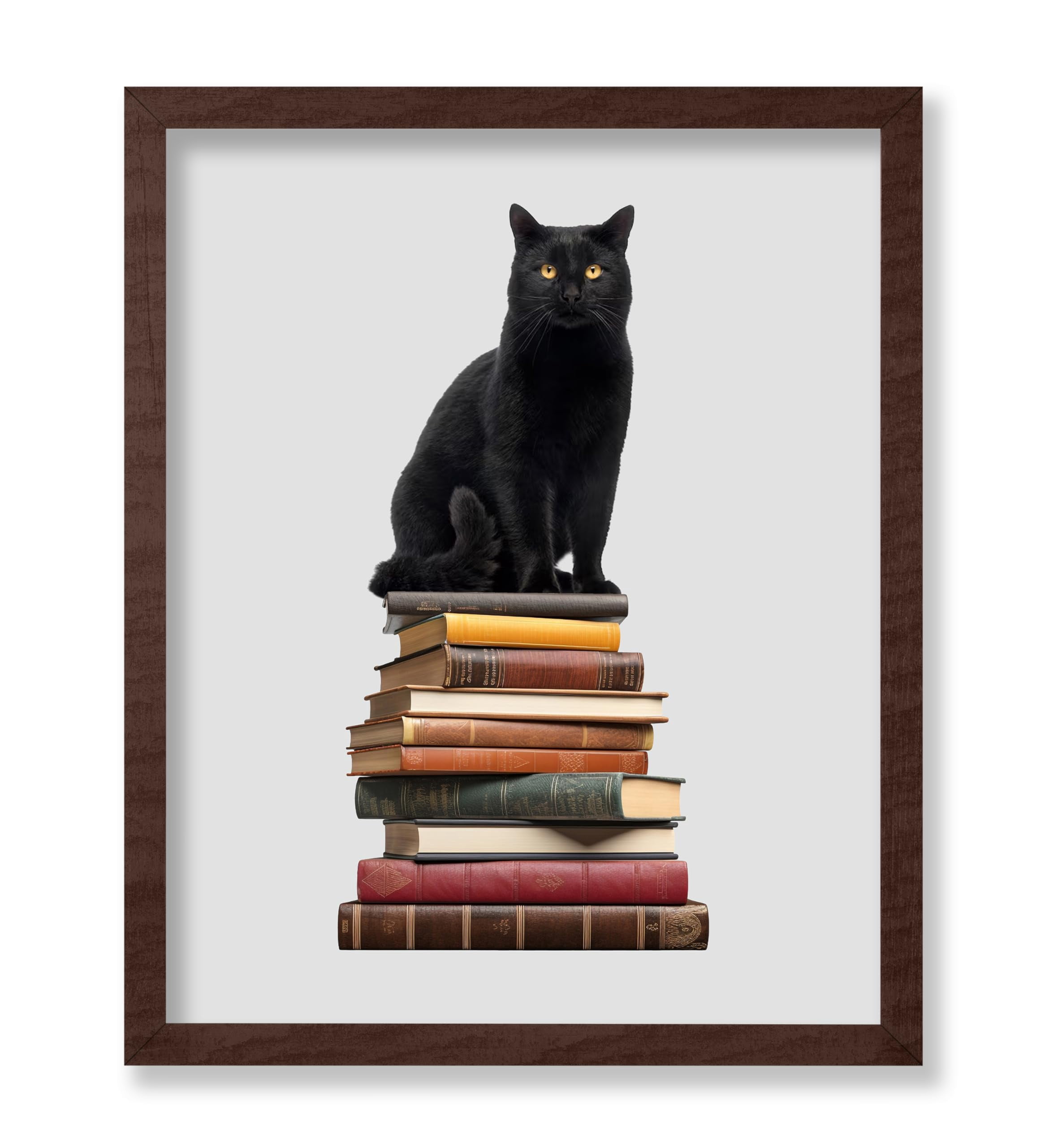 Poster Master Cat And Books Poster - Black Cat on Stacked Books Print ...