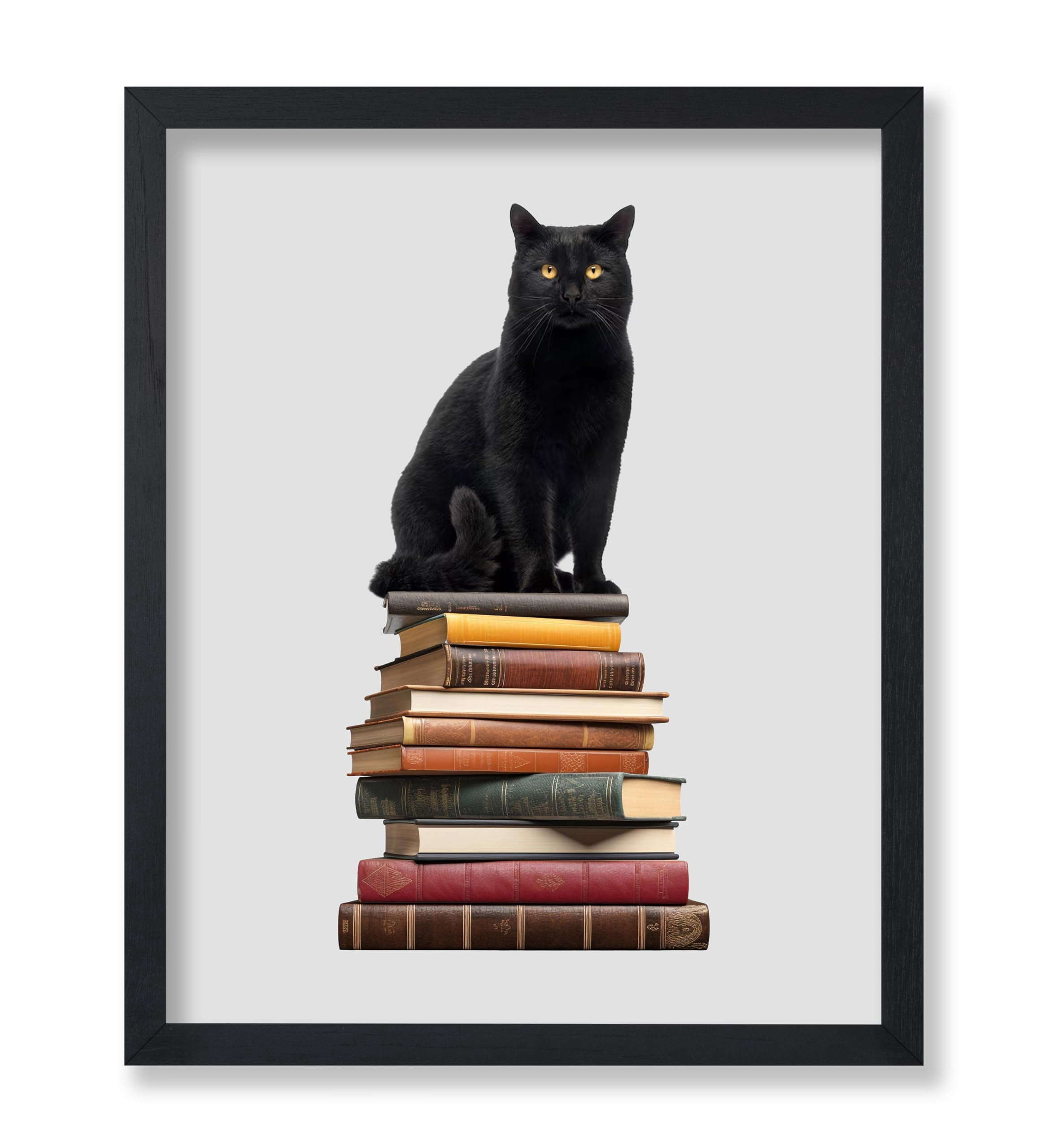 Poster Master Cat And Books Poster - Black Cat on Stacked Books Print ...
