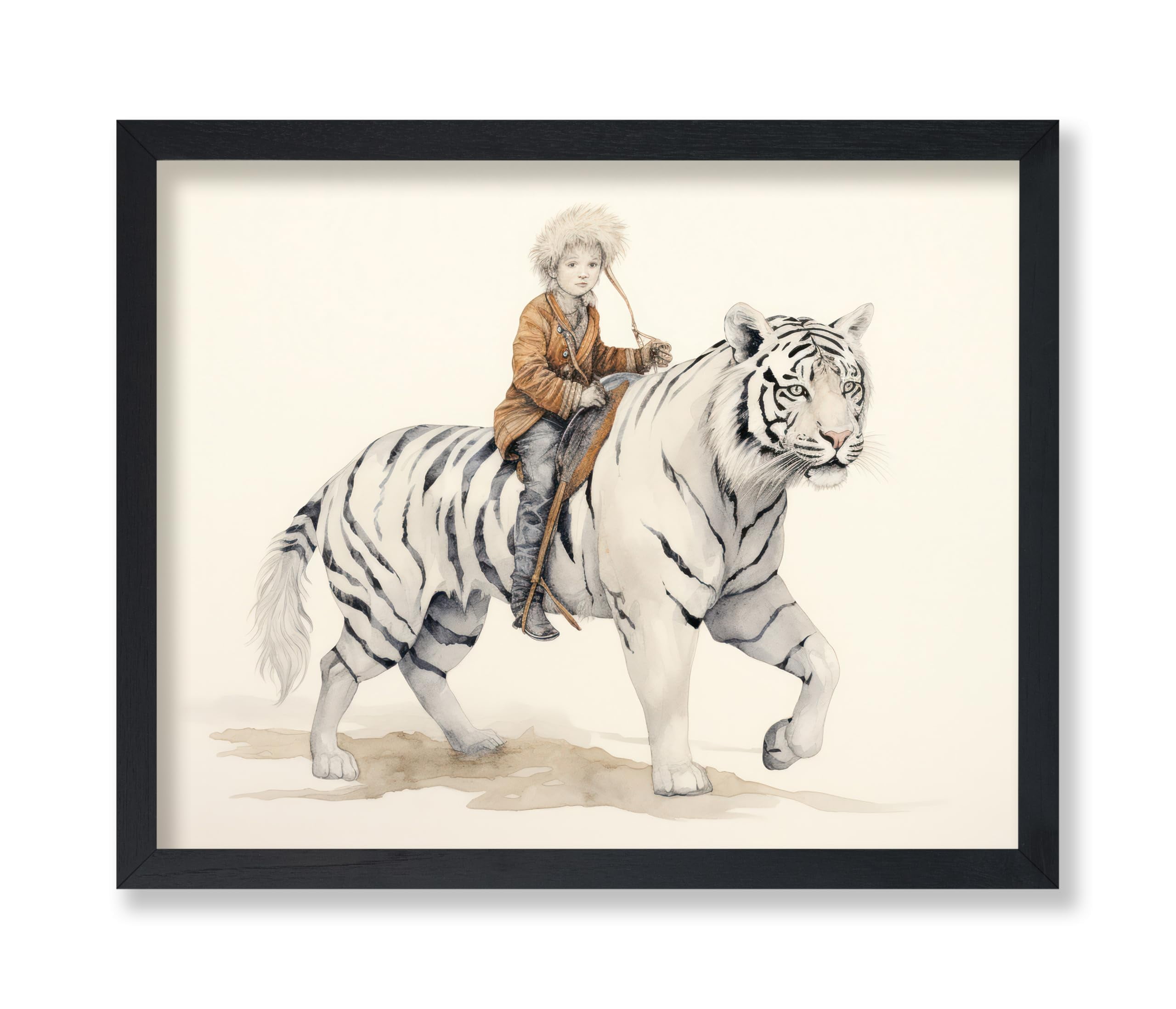 Poster Master Child Riding A Tiger Poster - White Tiger Print - Child ...
