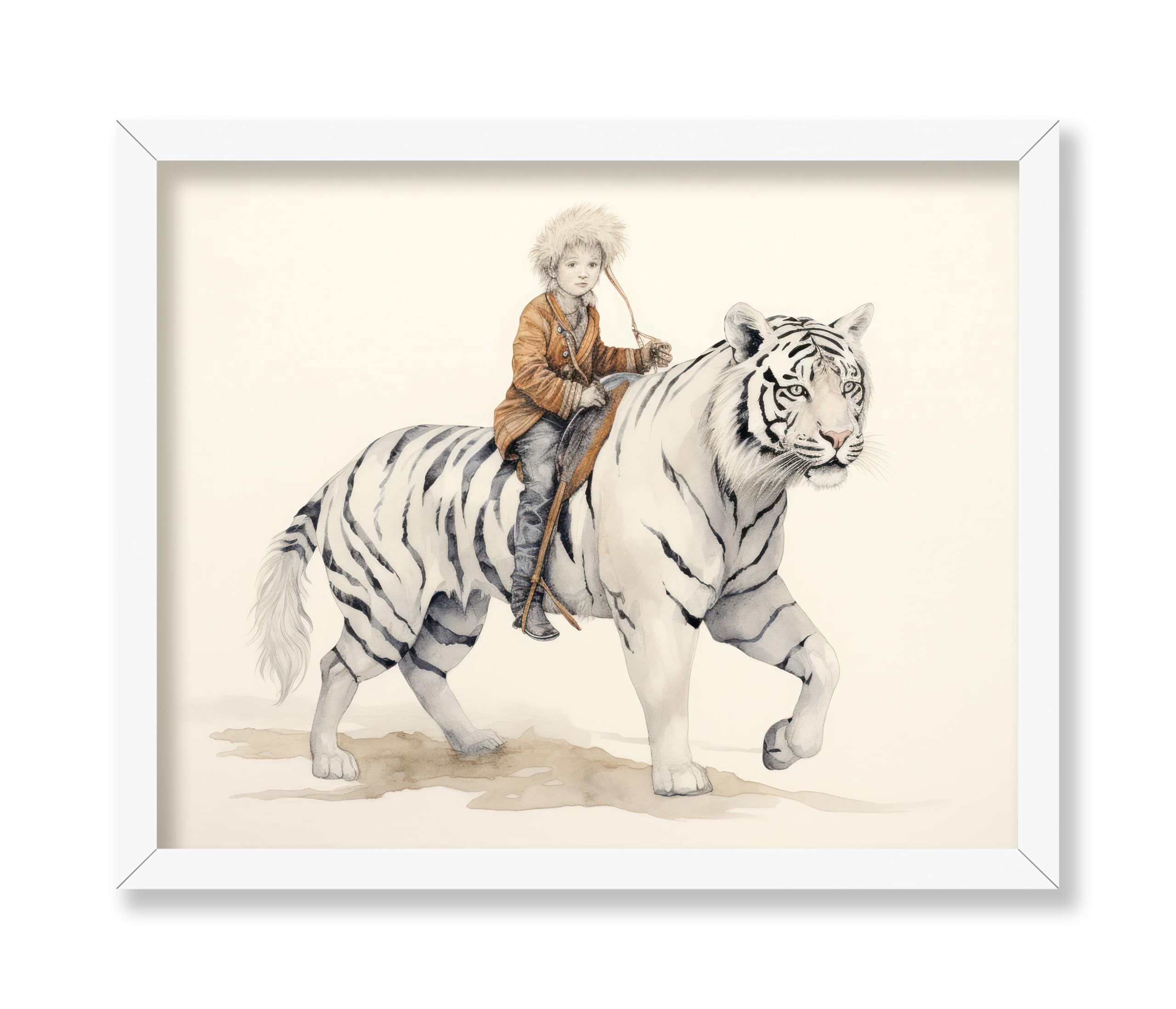 Poster Master Child Riding A Tiger Poster - White Tiger Print - Child ...