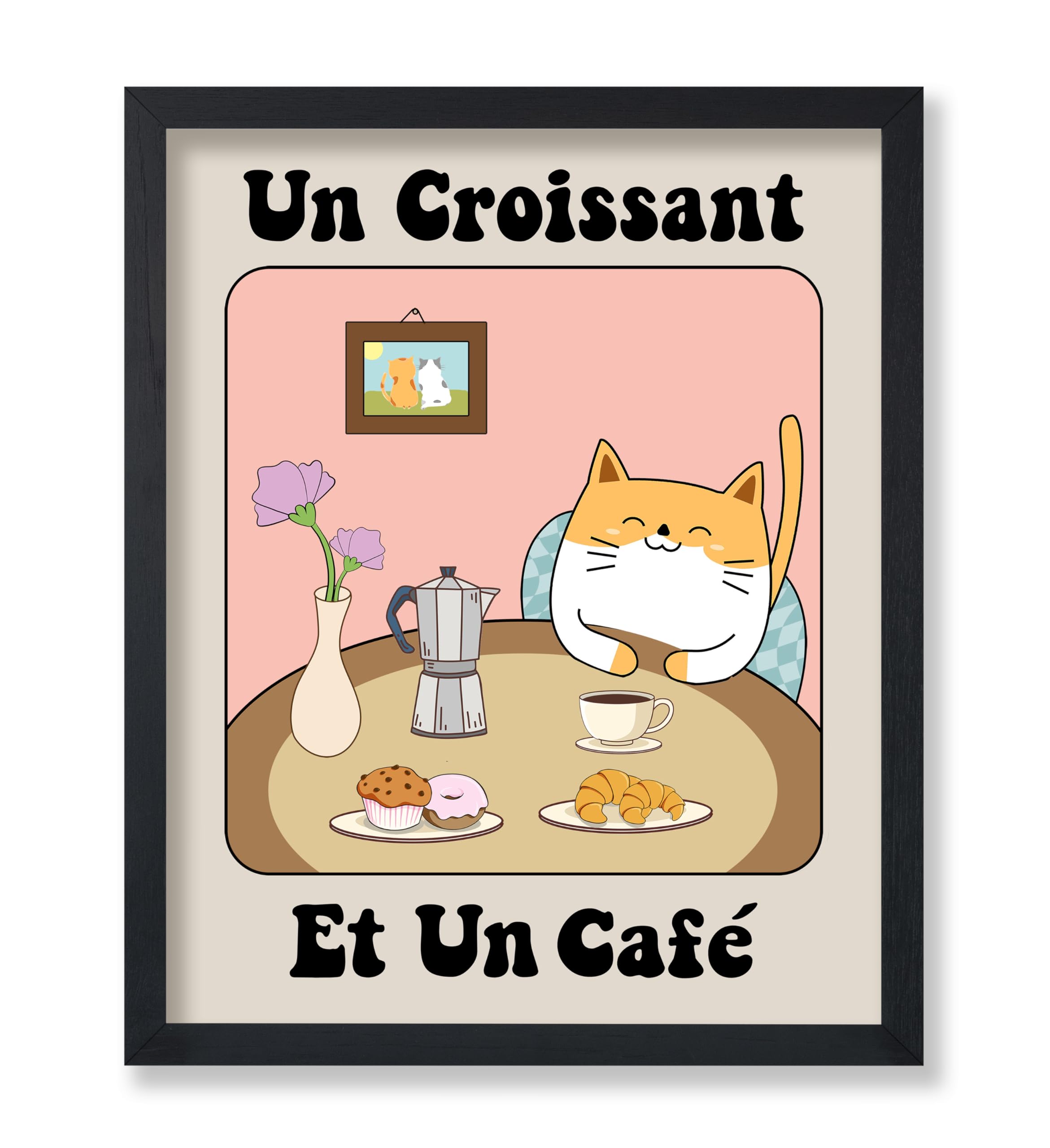 Poster Master Coffee and Croissant Poster - Retro Cat Print - French ...