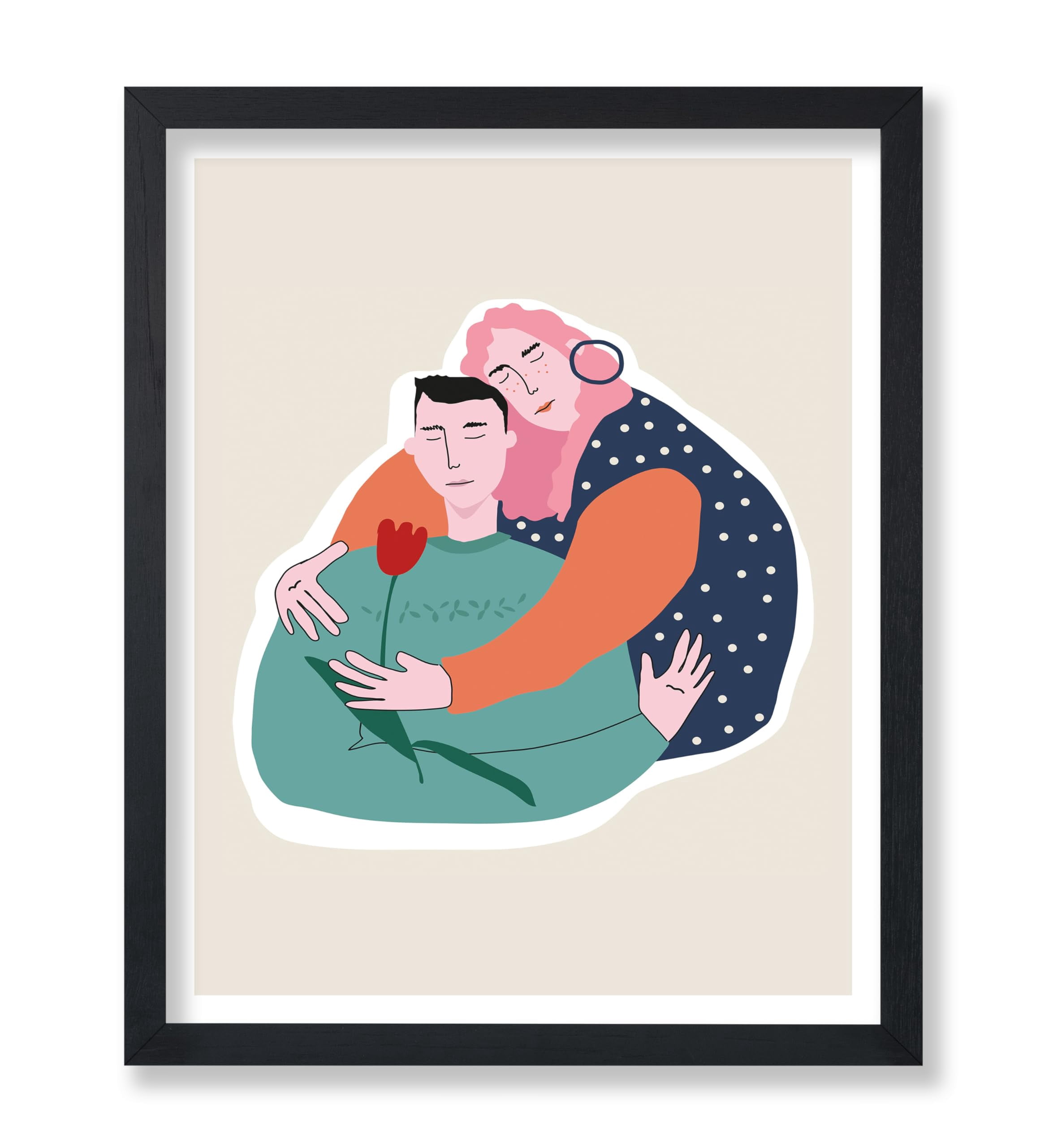 Poster Master Couple Hugging Poster - Retro Red Flower Print ...