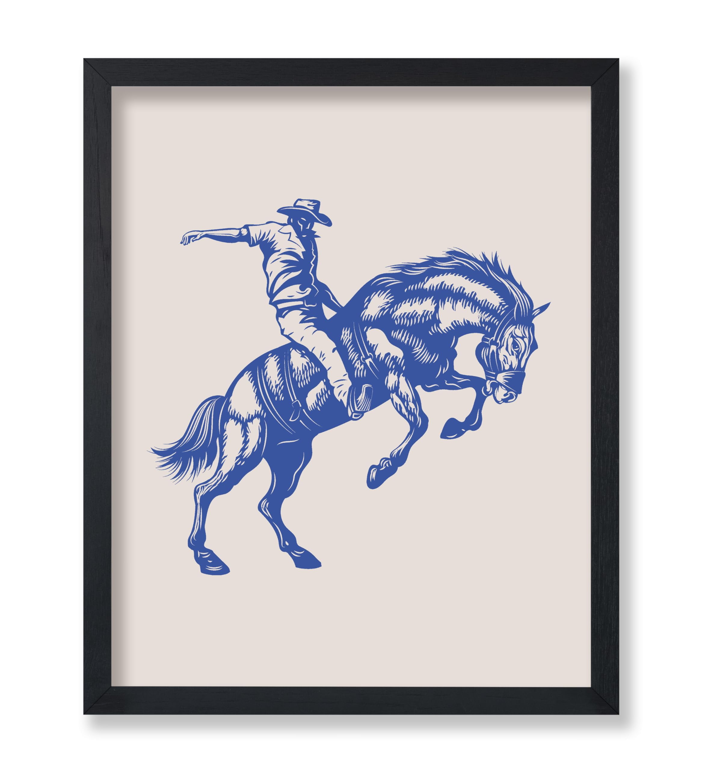 Poster Master Cowboy on Bucking Horse Poster - Retro Blue Cowboy Print - Western Art - Rodeo Art ...
