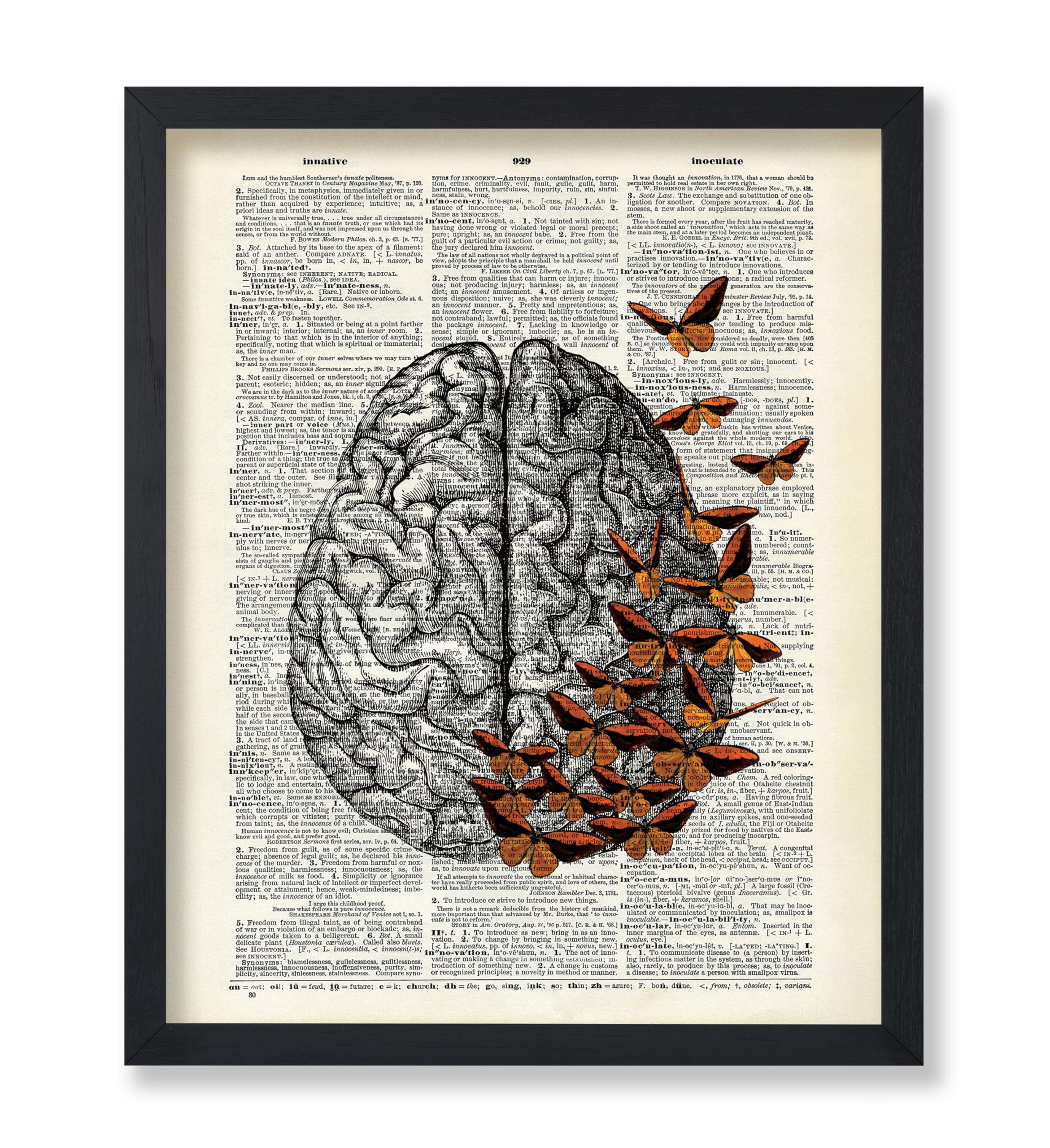 Poster Master Dictionary Art Poster - Brown Butterflies and Brain Print ...