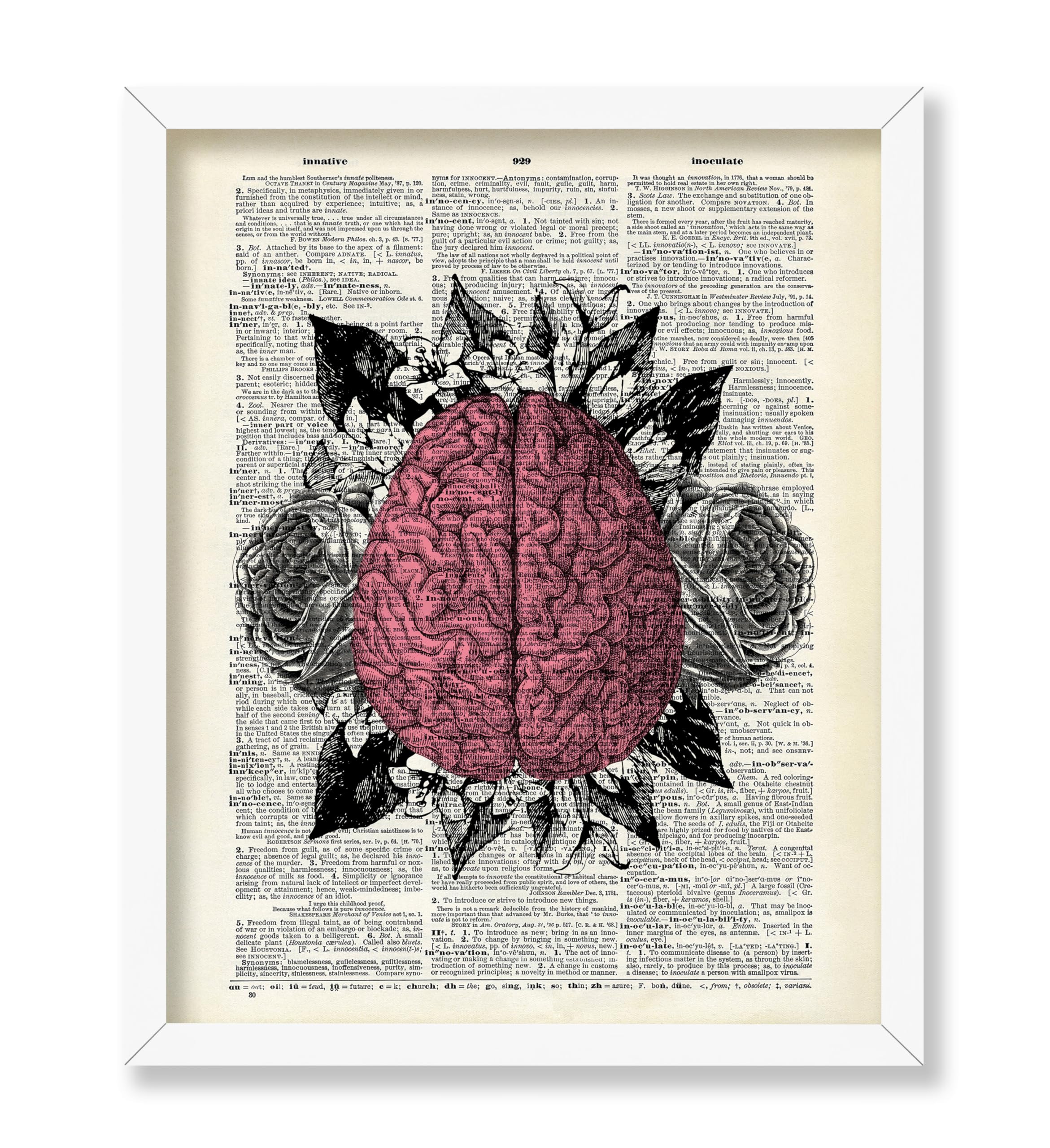 Poster Master Dictionary Art Poster - Flowery Brain Print - Pink Brain Art - Flower Art ...