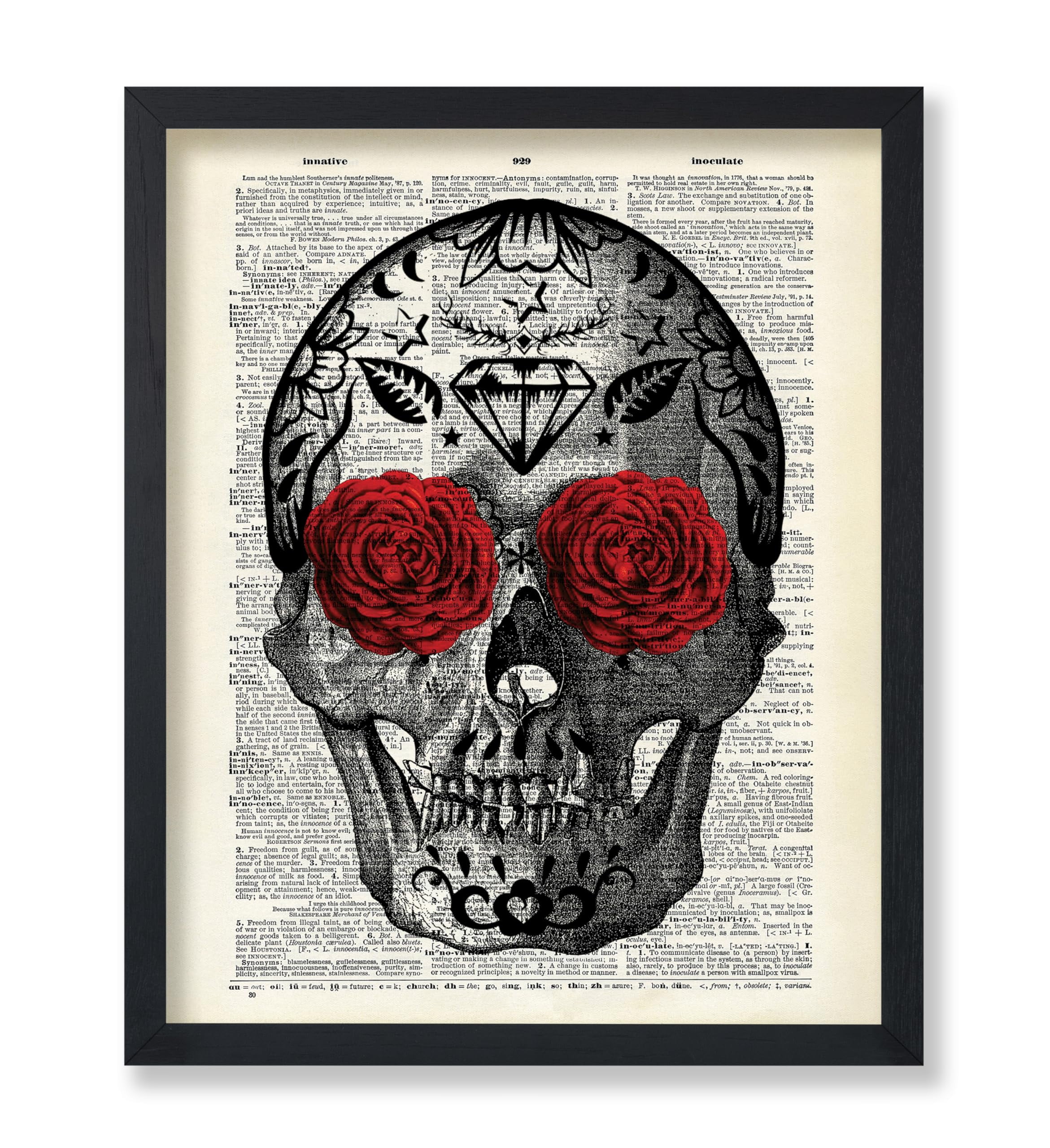 Poster Master Dictionary Art Poster - Flowery Eyes Skull Print - Skeleton Art - Flower Art - Red ...